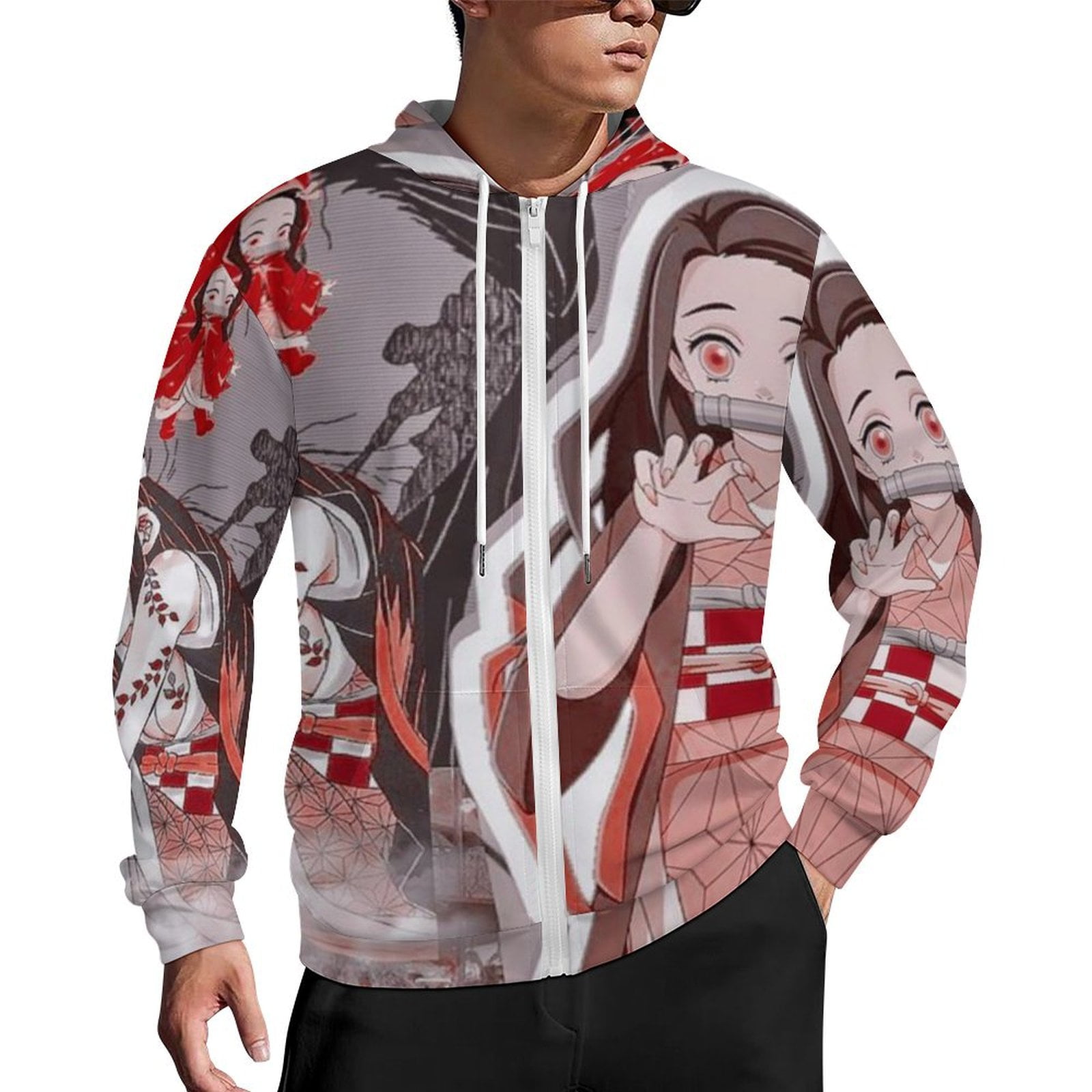 Kamado Nezuko Zip Up Hoodies Unisex Realistic 3D Print Sweatshirt Long ...