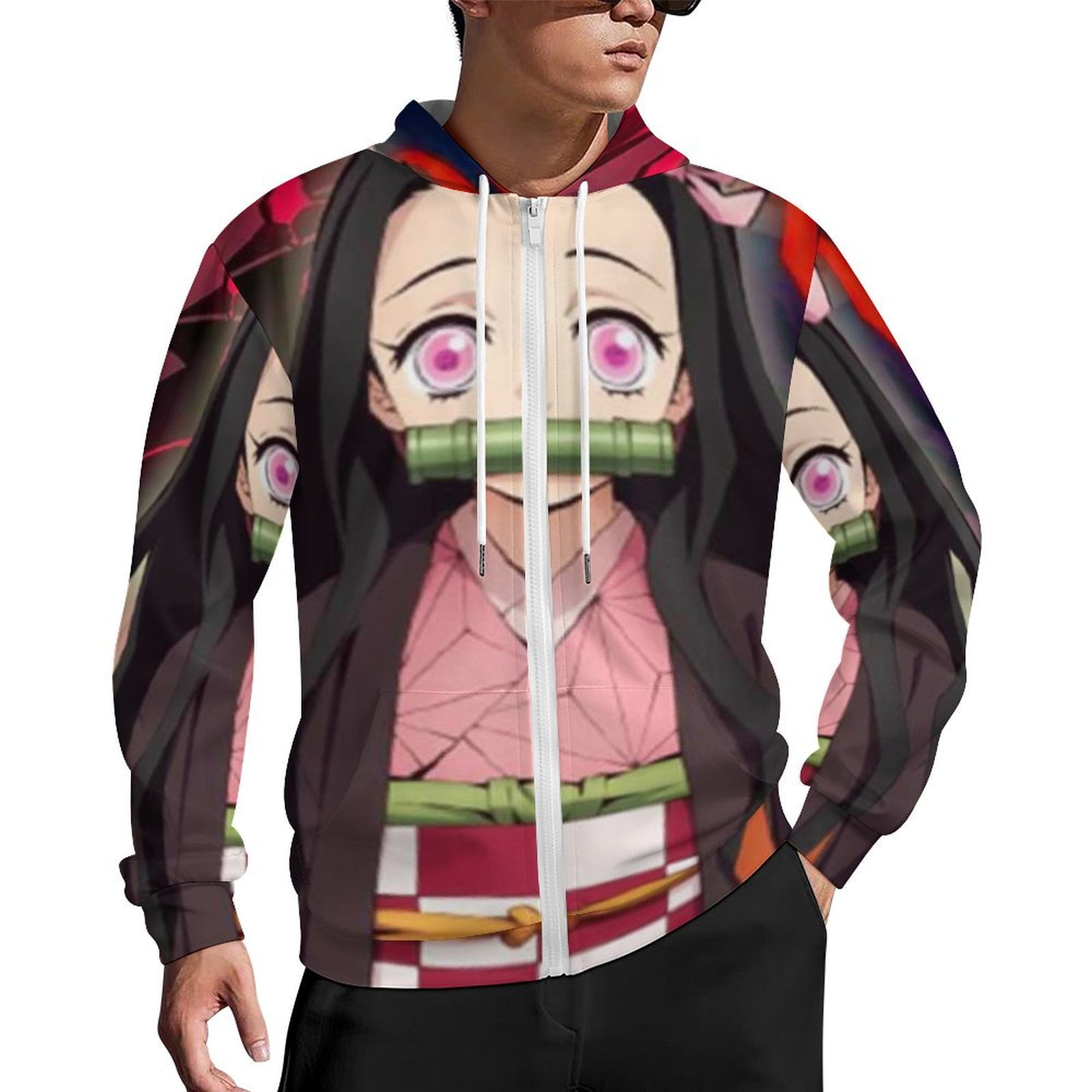 Kamado Nezuko Zip Up Hoodies Unisex Realistic 3D Print Sweatshirt Long ...