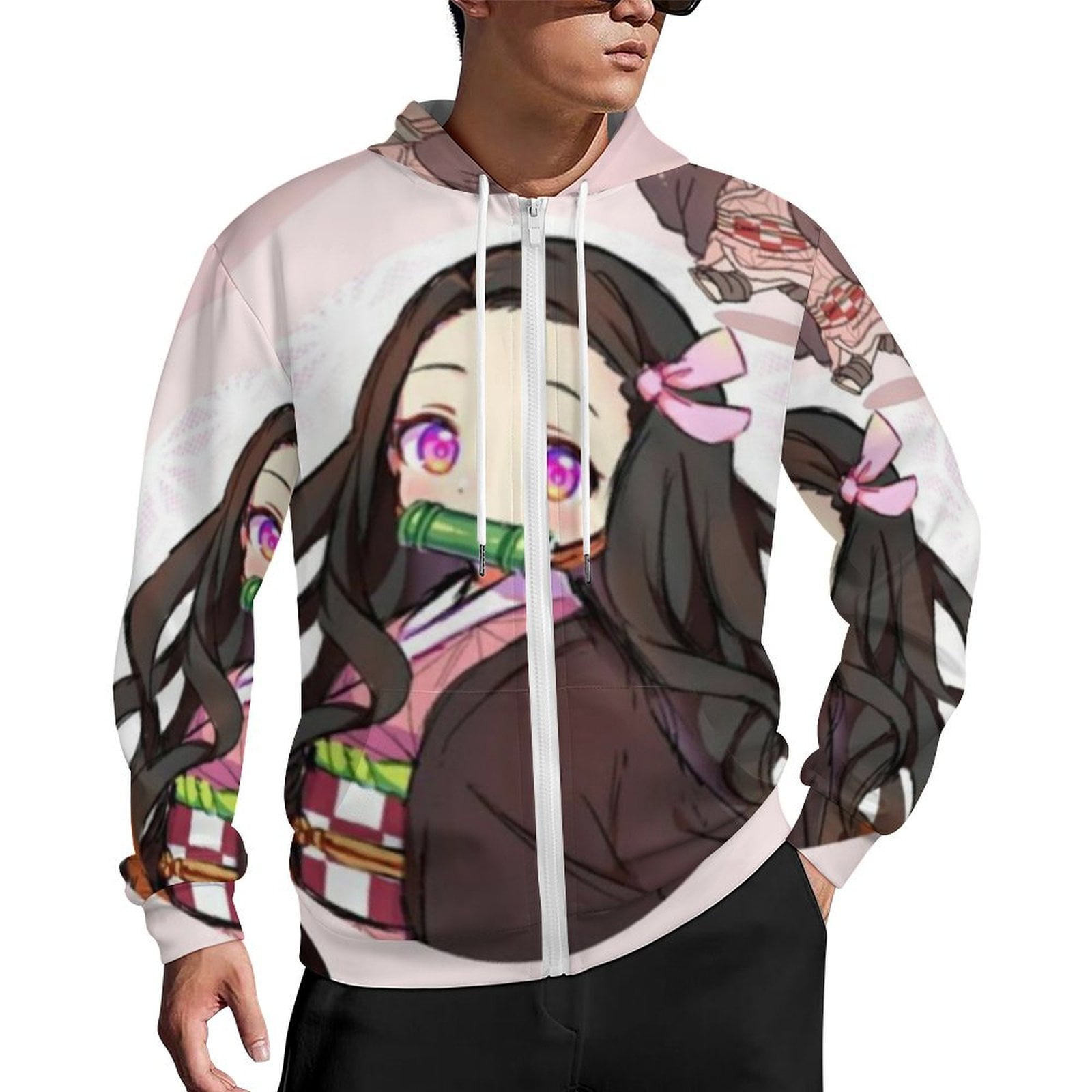 Kamado Nezuko Zip Up Hoodies Unisex Realistic 3D Print Sweatshirt Long ...
