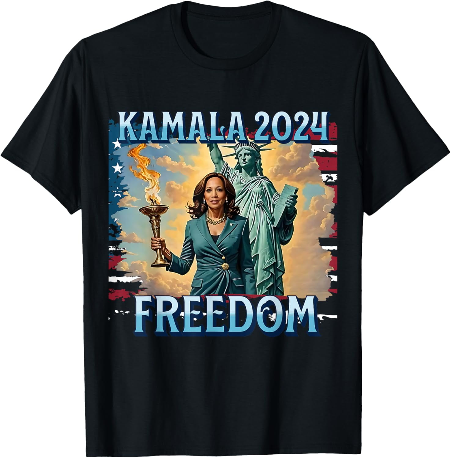 Kamala Harris 2024 Campaign for Freedom Lady Liberty Torch T-Shirt ...