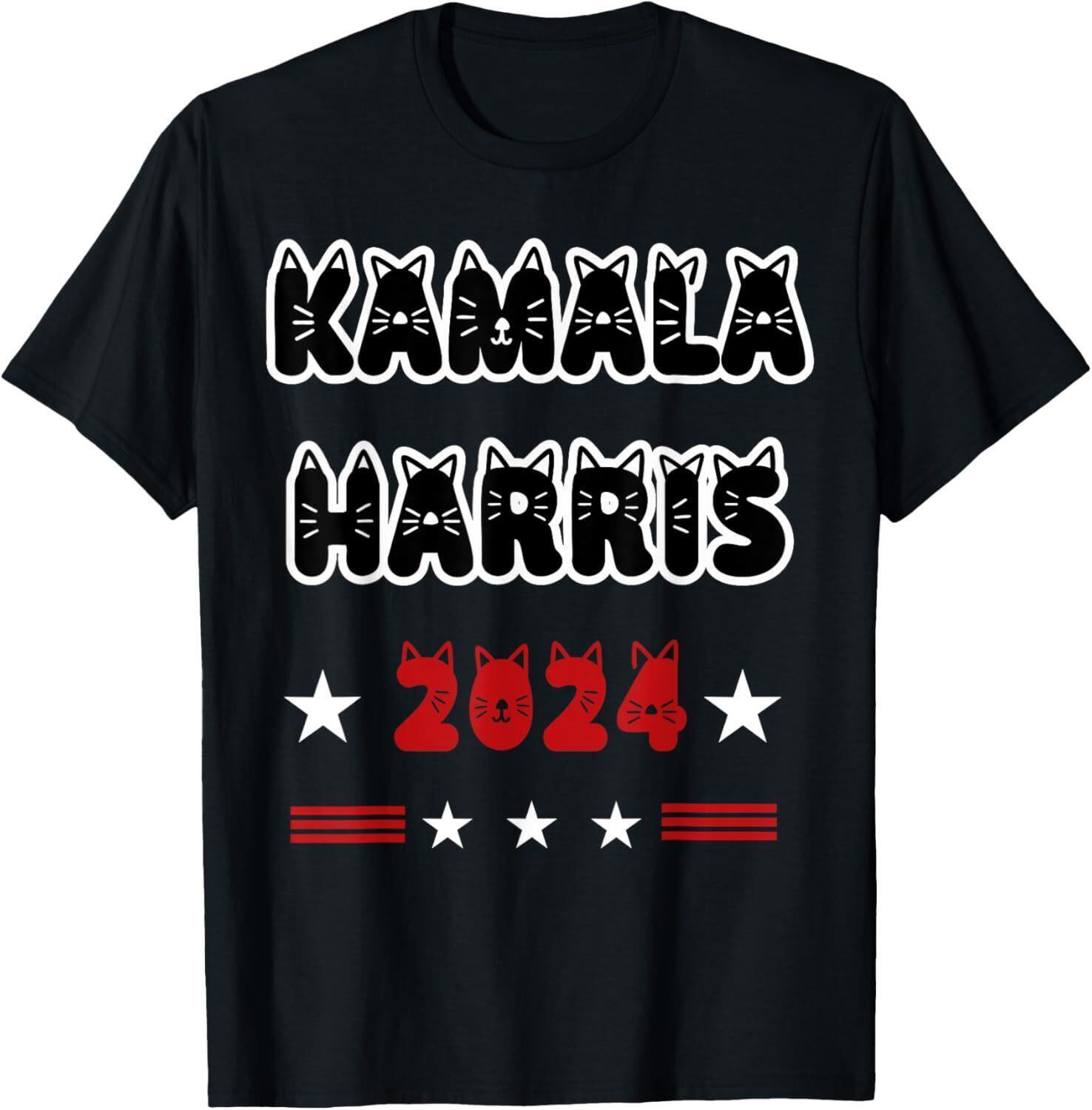 Kamala Harris Cat Lettering Childless Cat Lady USA President T-Shirt ...
