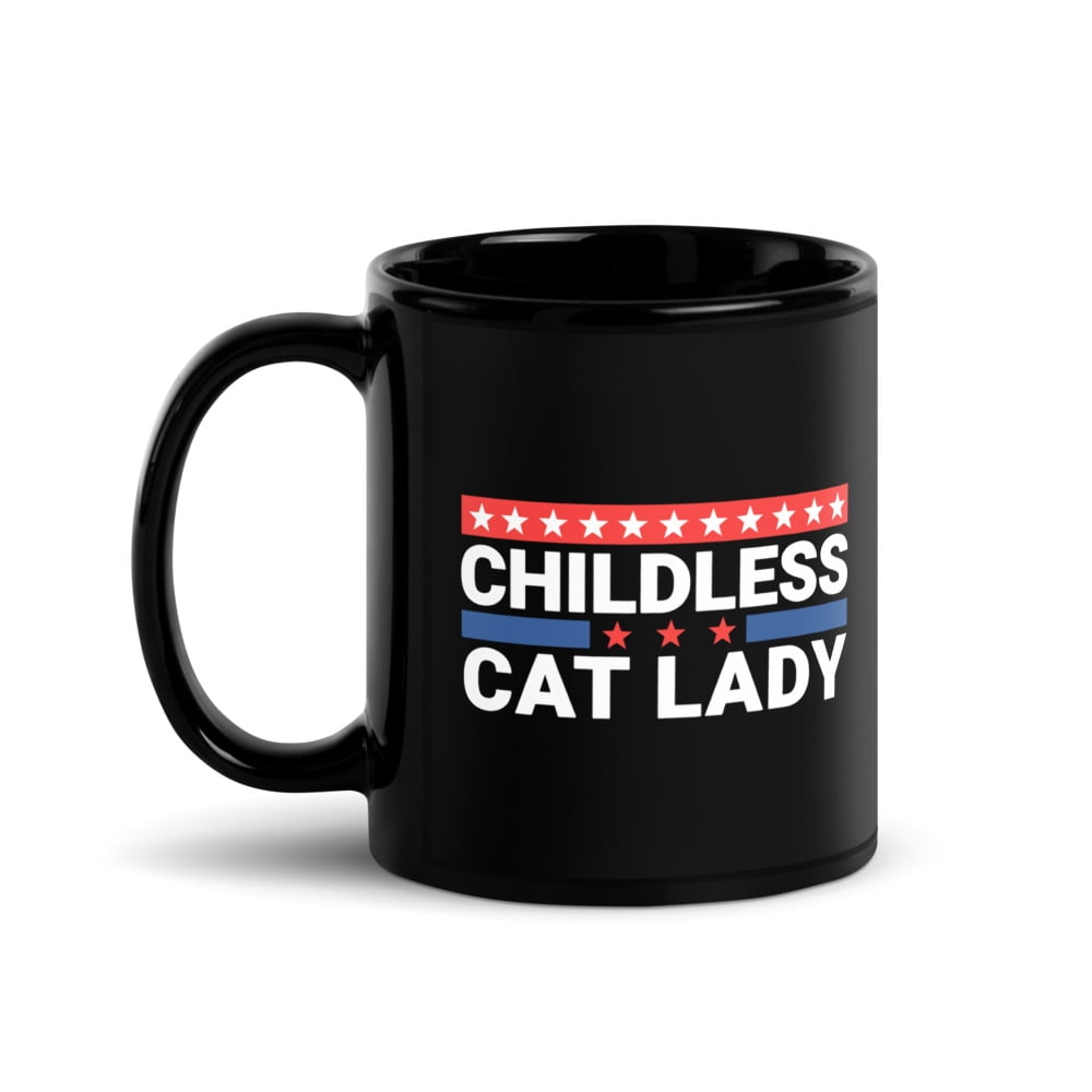 Kamala Harris Election Voting Black Glossy Mug, Childless Cat Lady For ...