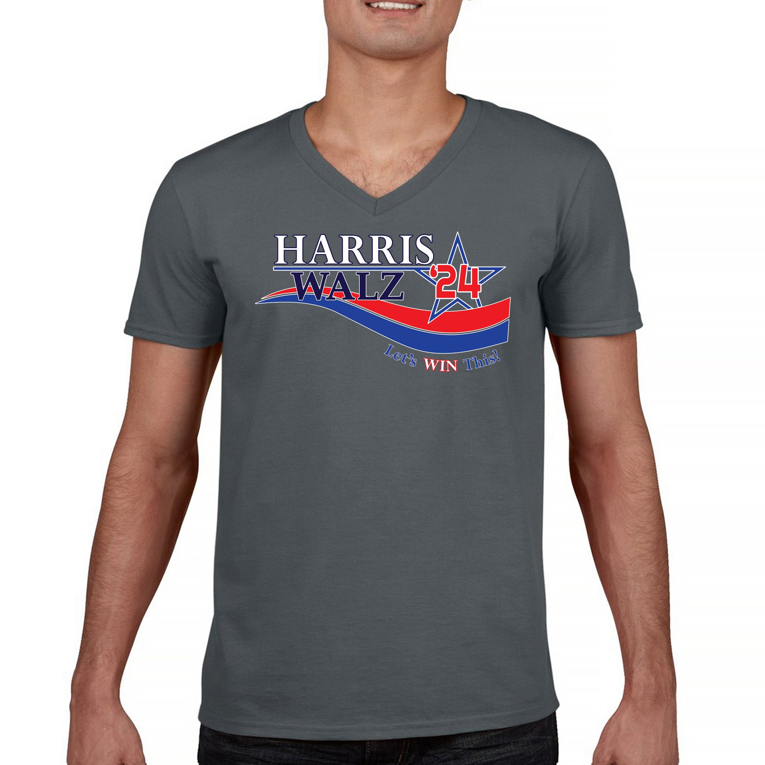 Kamala Harris Tim Walz 2024 V-Neck T-shirt Let's Win This Vote Blue ...