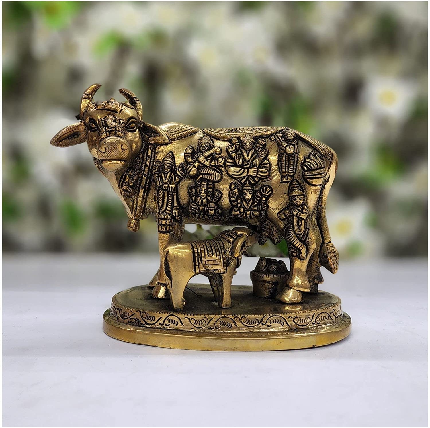 Kamdhenu Cow with Calf Statue in Brass Kamadhenu for Good Luck ...