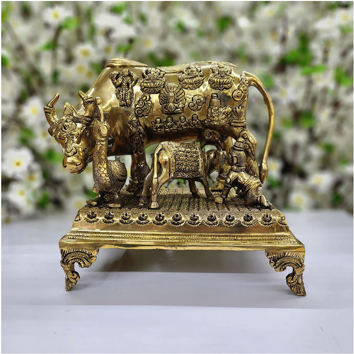 Brass Kamdhenu Cow & Calf Statue - Good Luck Idol, Indian Wedding ...