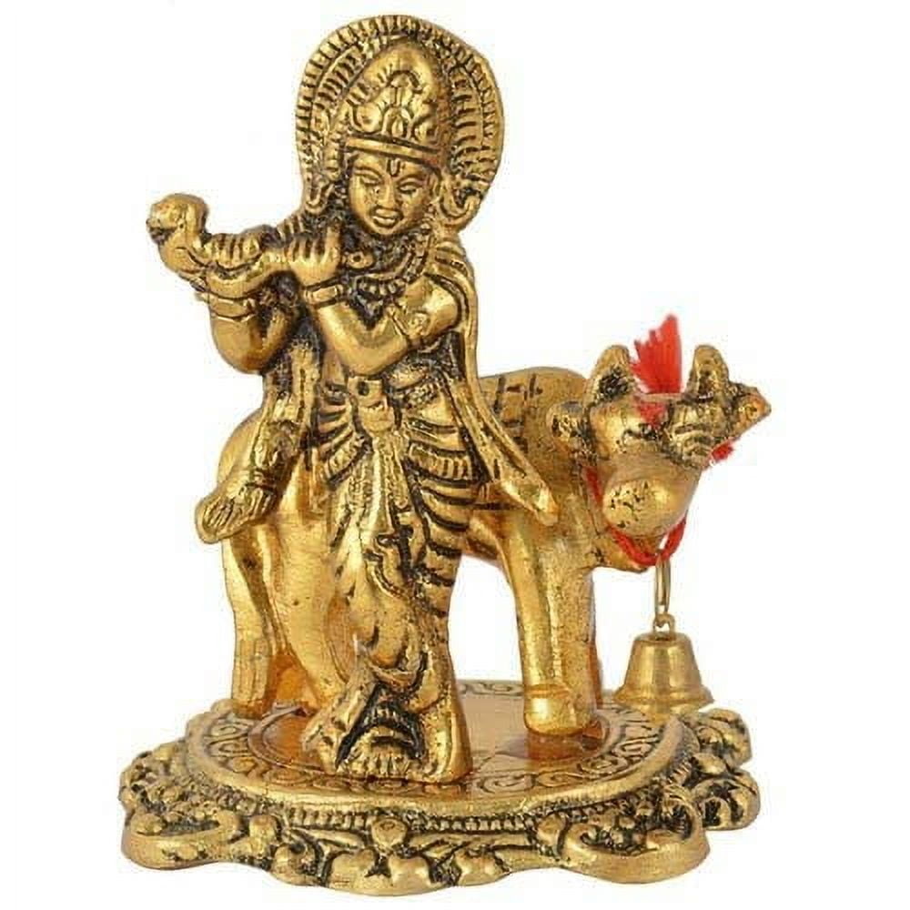 Kamdhenu Cow with Krishna Idol Metal Statue for Pooja & Home Decor,Gau ...