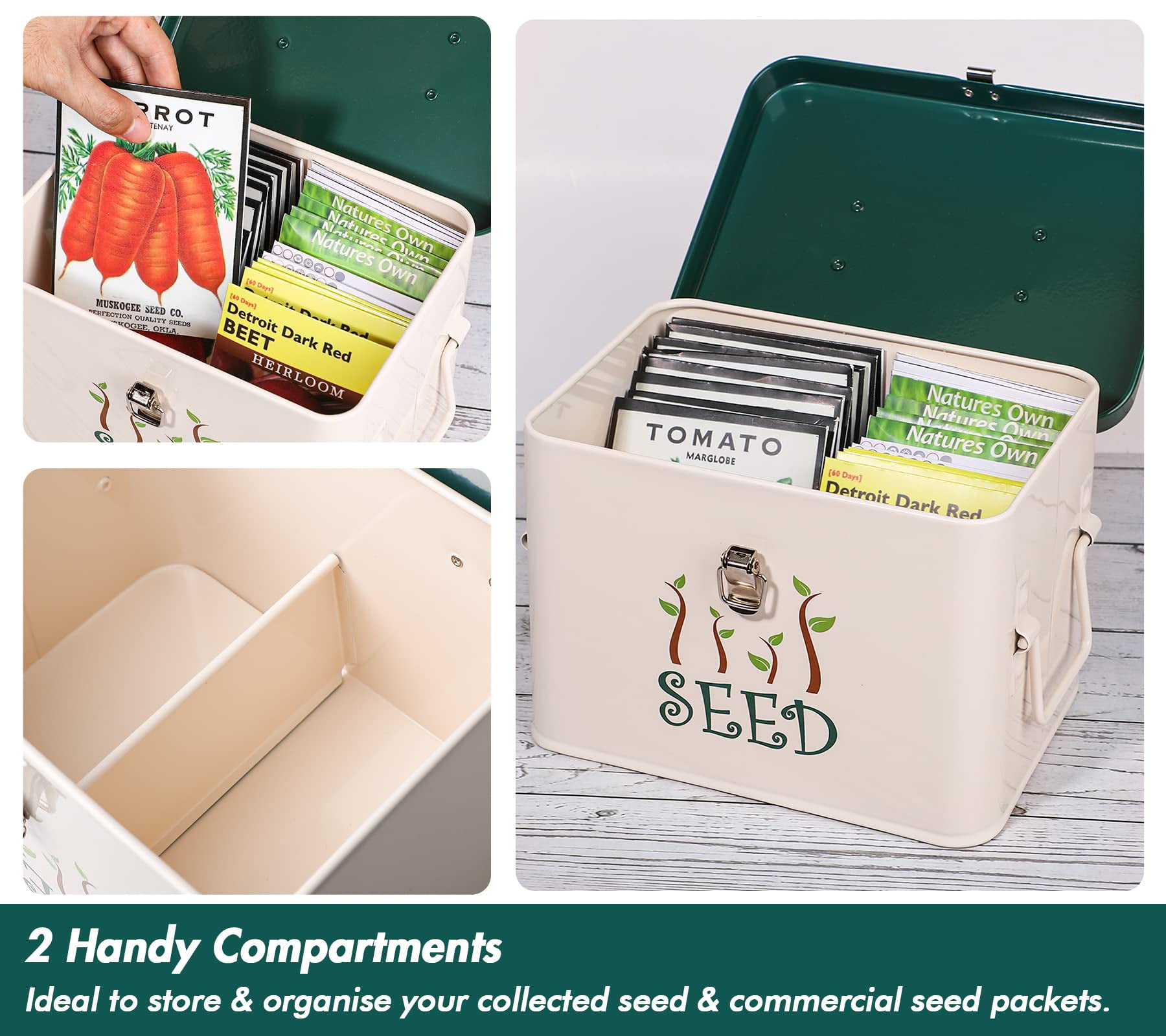 Kamehame Seed Storage AJH3 Box, Seed Organizer Tin with 2 Compartments ...