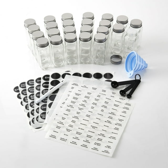 Kamenstein 24 Empty 4 oz. 5.83 in Tall Glass Jars Kitchen Spice Set ...