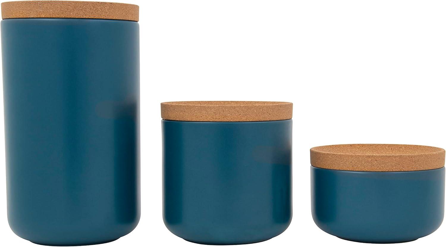 Kamenstein Ceramic and Cork Set of 3 Stackable Canisters, 1/2 qt, 1 qt ...