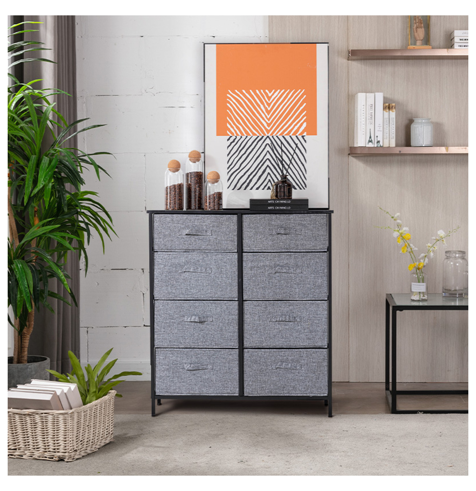Kamiler 8-Drawer Tall Storage Chest with Steel Frame, Wood Top, and ...