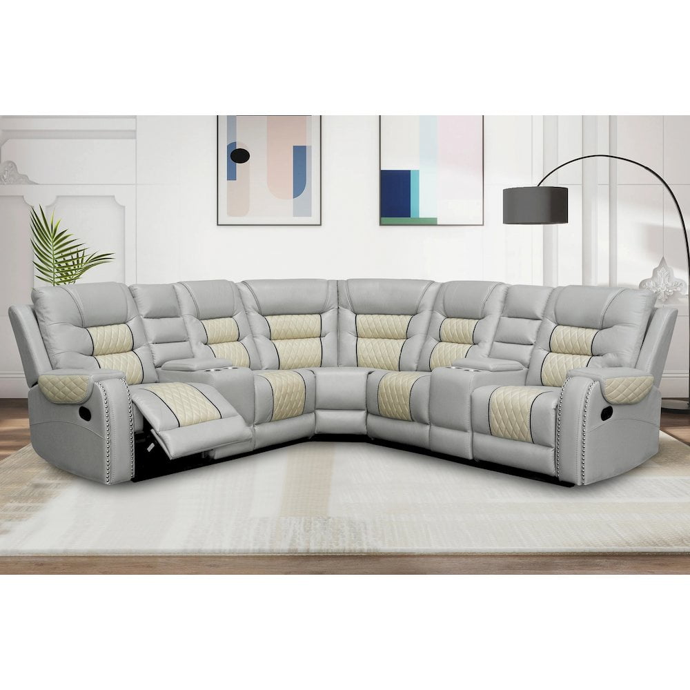 Kamiri 5 - Piece Faux Leather Reclining Two-Tone Sectional in Beige ...