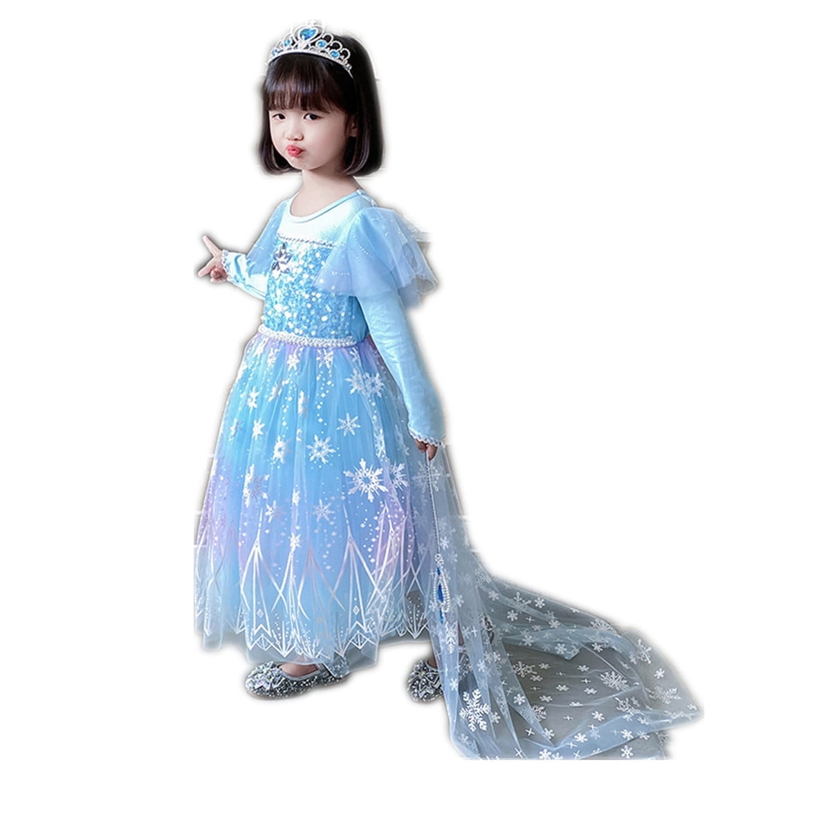 Phenas Little Girl Princess Elsa Dress Snow Party Queen Halloween Costume Blue with Accessories ...