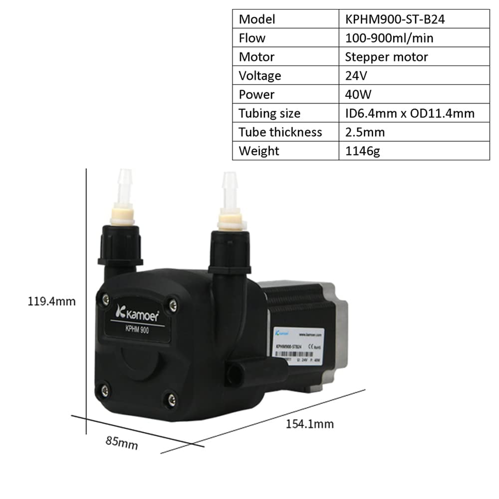 Kamoer KPHM900-ST-B24 High Flow 100-900ml/min Peristaltic Pump 24V High ...