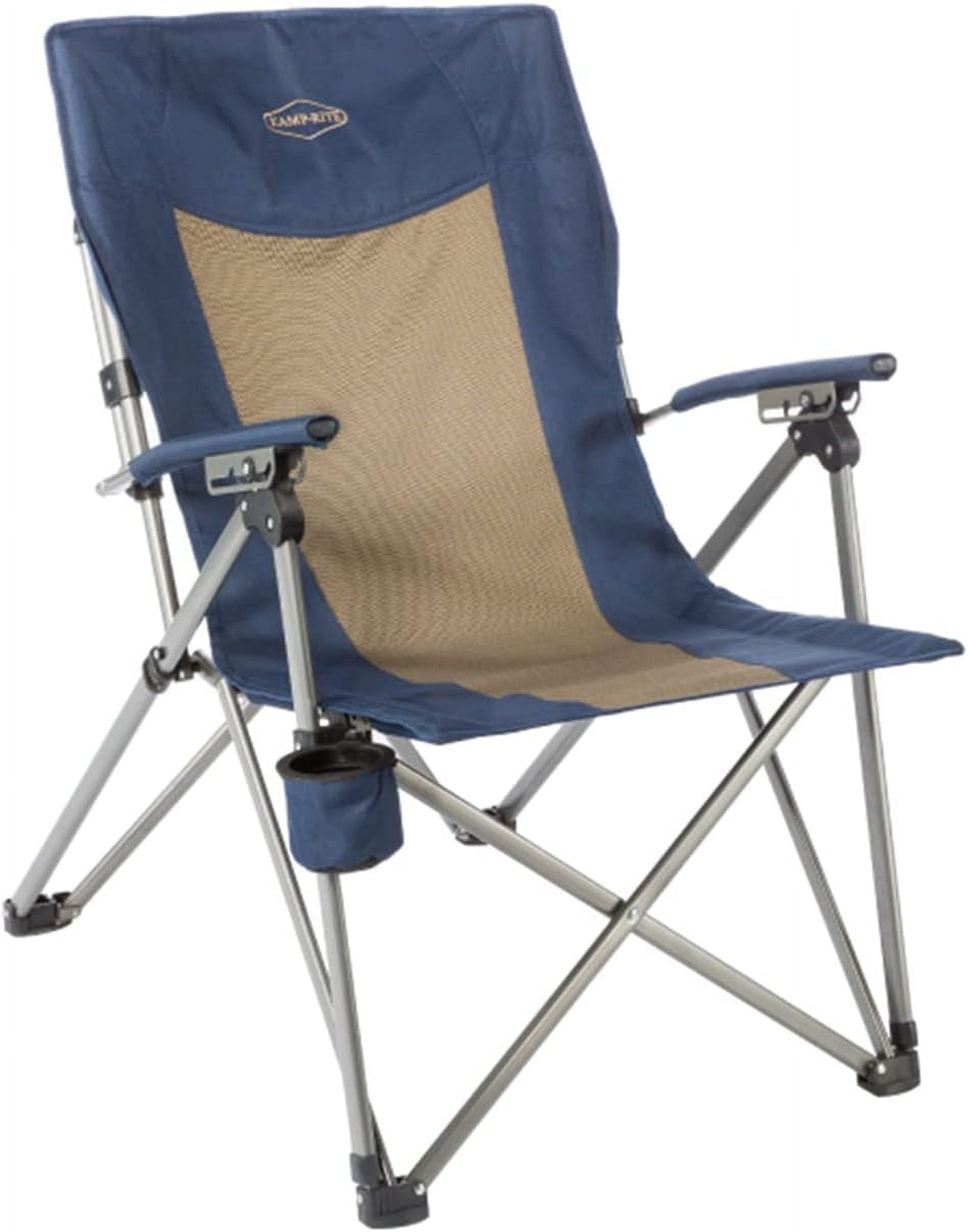 Kamp-Rite 3 Position Hard/Arm Reclining Chair with Cup Holder, Blue/Tan ...