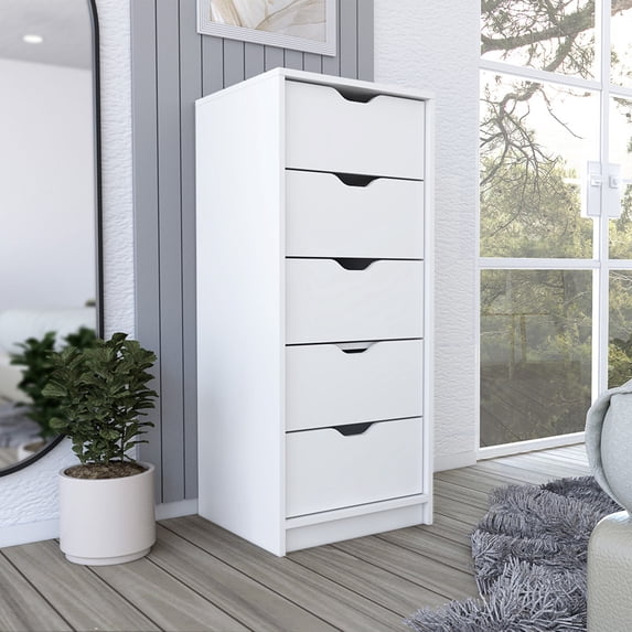 Kamran 5-Drawer Narrow Dresser, White - Compact Storage Solution for ...