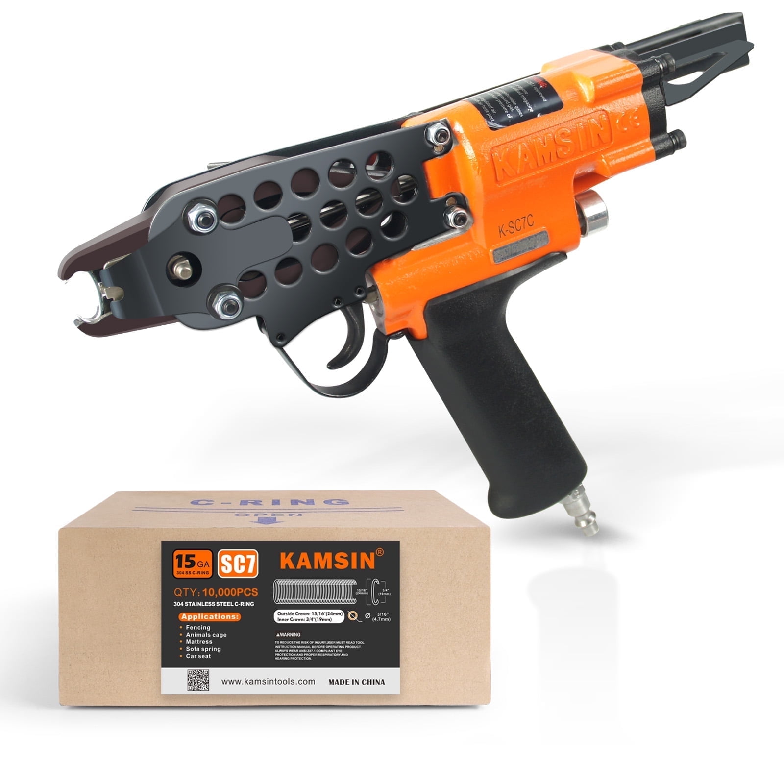 KAMSIN K-SC7E 15 Gauge Air C-Ring Staple Gun 3/4'' Crown Pneumatic Hog ...