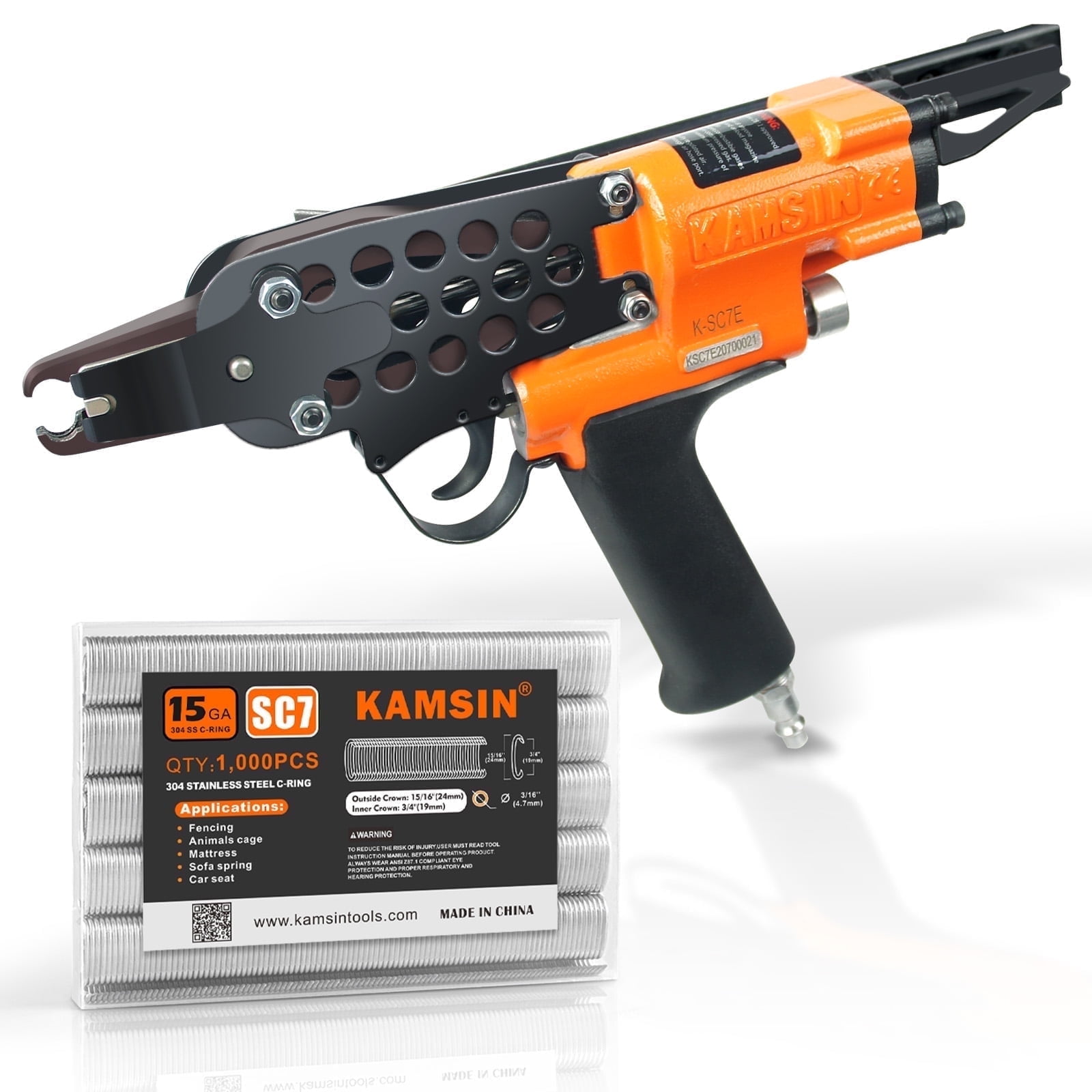 KAMSIN K-SC7E 15 Gauge C-Ring Staple Gun, 3/4'' Crown Pneumatic Hog ...