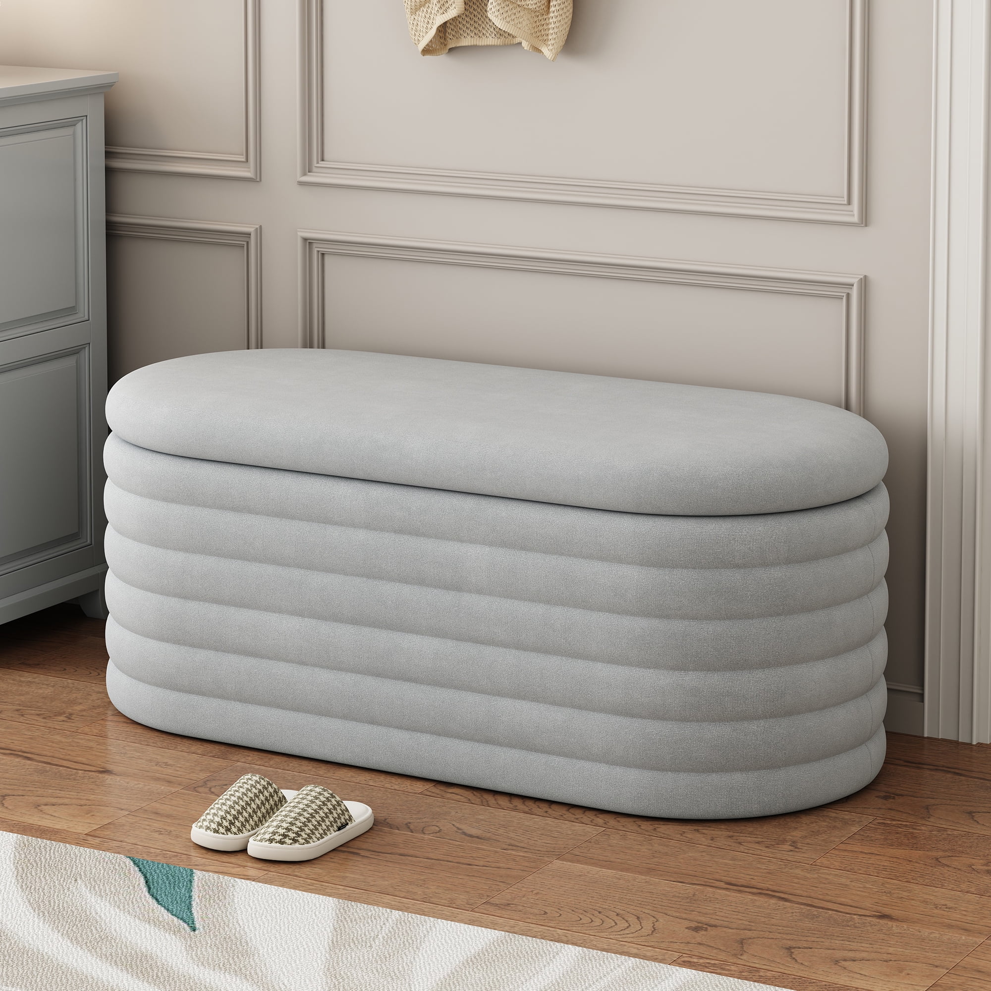 Kamsly 40" Oval Channel Tufted Storage Ottoman Bench Chenille ...