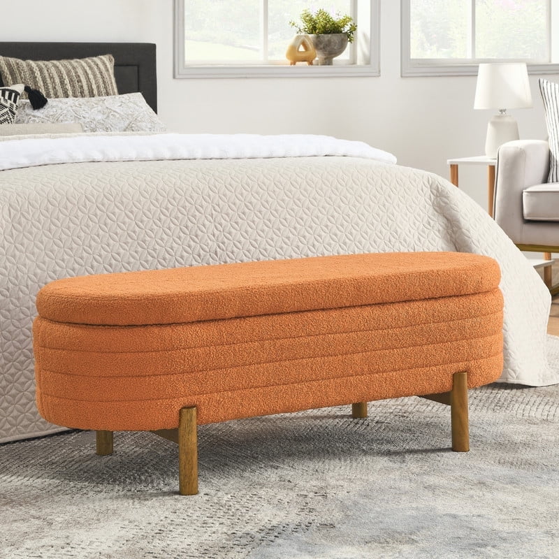 Kamsly 46" Oval Entryway Storage Bench, Channel Tufted Upholstered ...