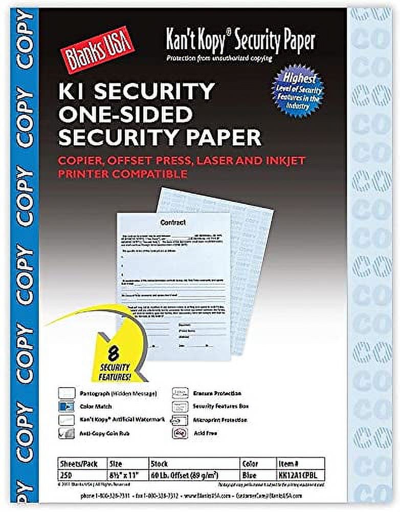 Kan't Kopy 8 1/2 X 11, 60 Lbs. K1 Features Box Security Paper, Copy ...