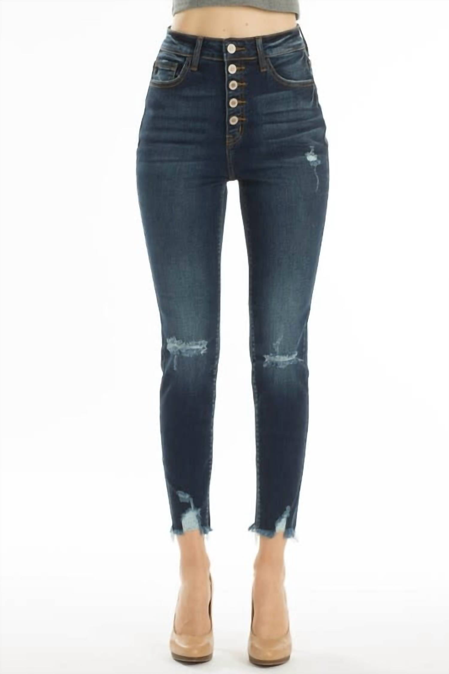 Kancan High Rise 5 Button Distressed Knee Jean - Walmart.com