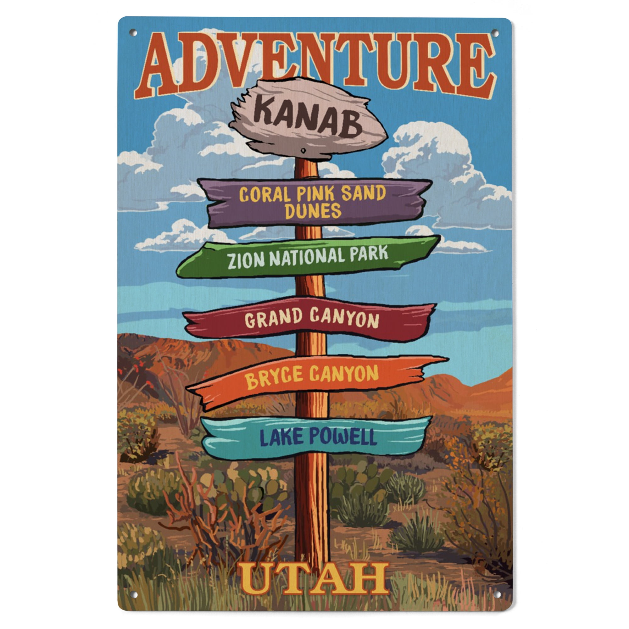Kanab, Utah, Destination Signpost Birch Wood Wall Sign (6x9 Rustic Home ...