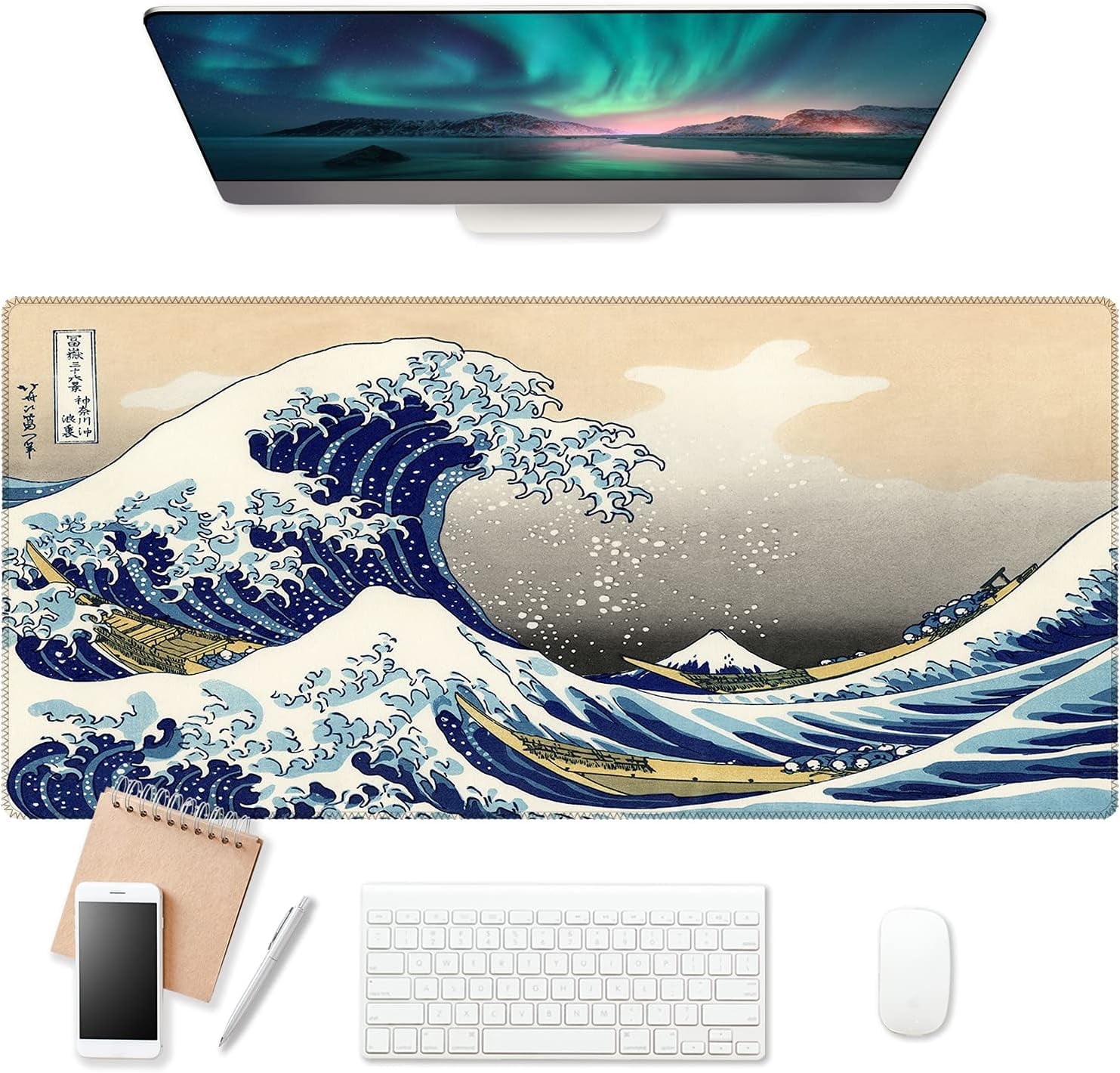 Kanagawa Wave Large Gaming Mouse Pad (35.4×15.7 in, 3mm Thick), Non ...