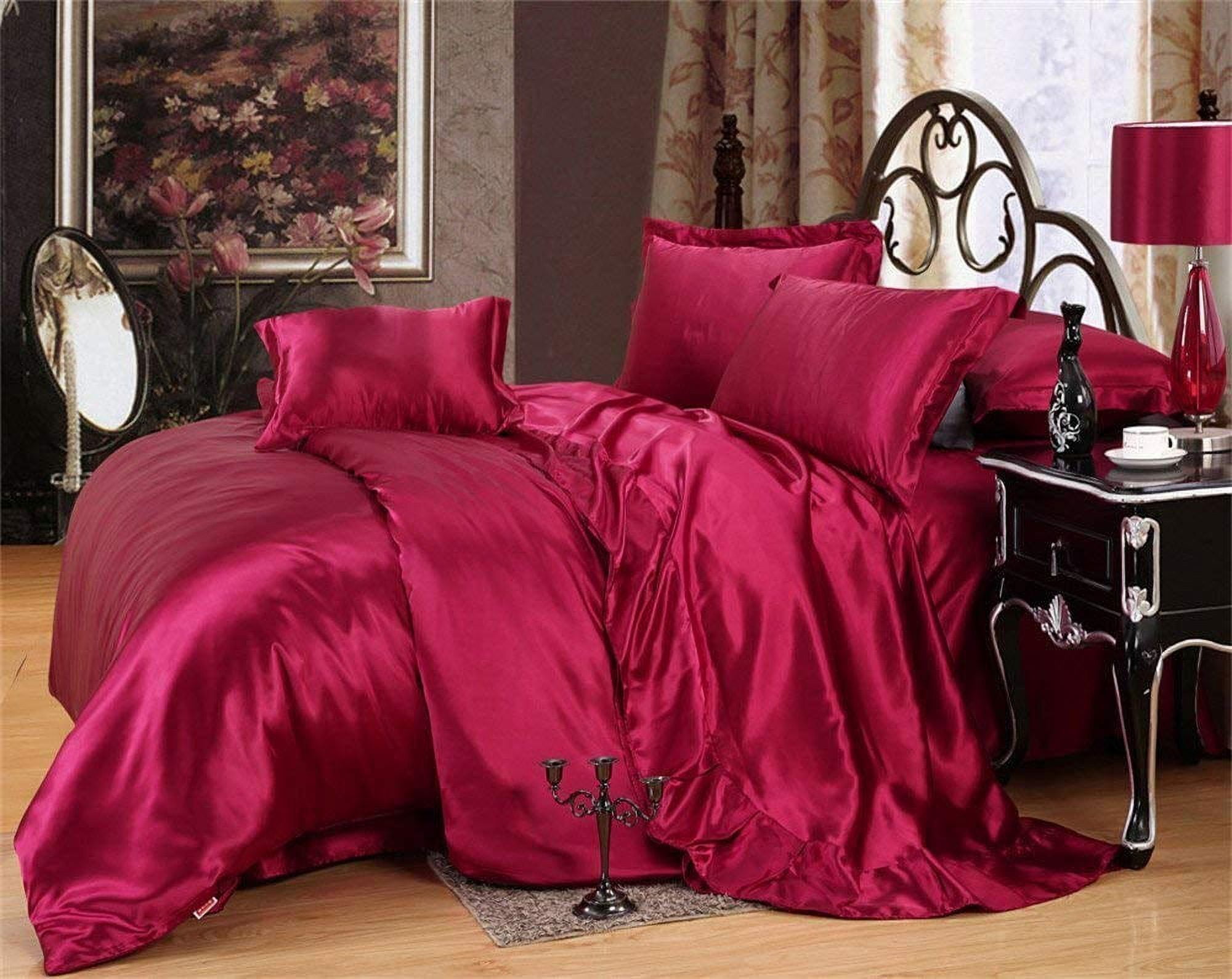 Kanak Bedding 100% Pure Silky Satin 4-Piece Bed Fitted with Duvet Set ...