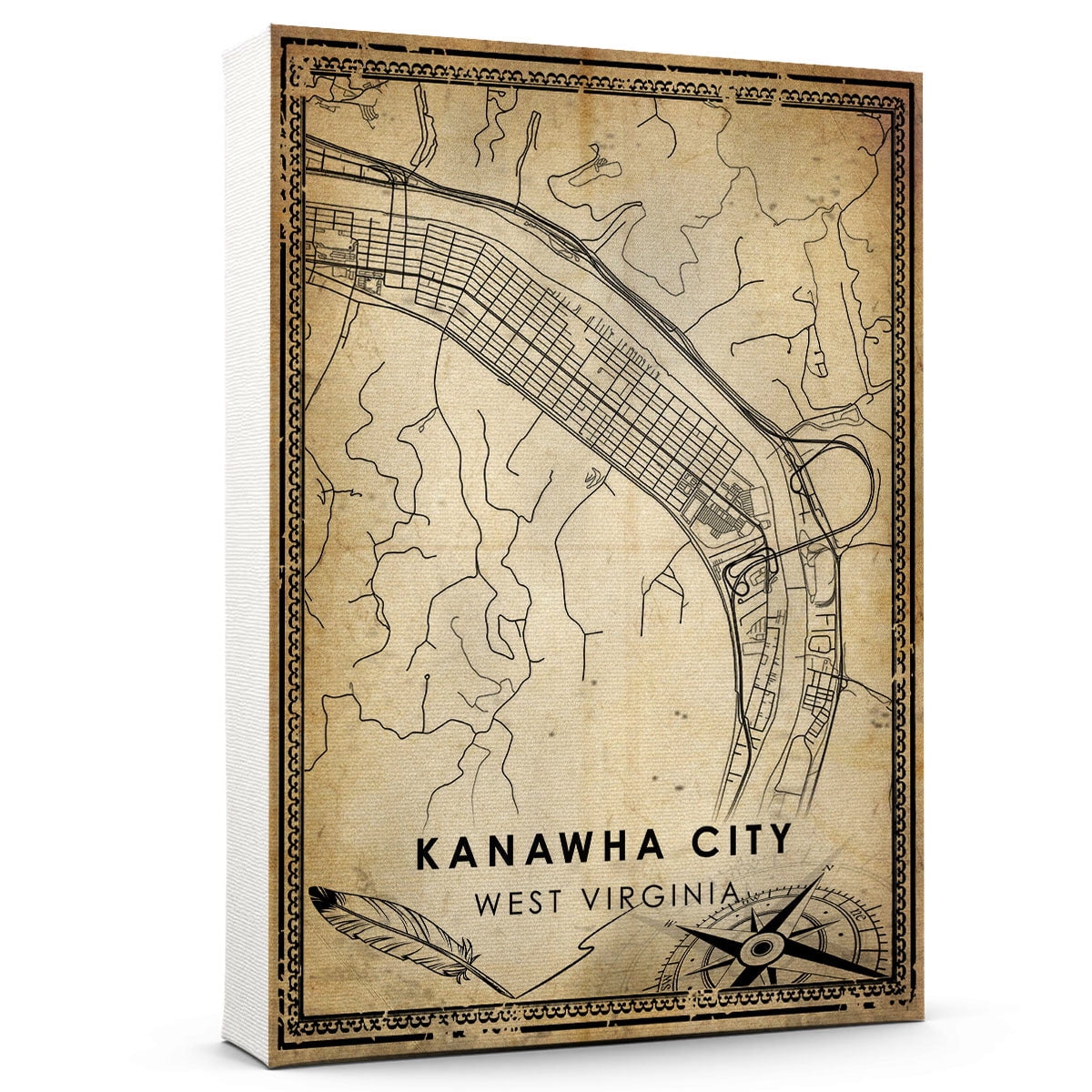 Kanawha City Vintage Map Prints Canvas, West Virginia Map Art Canvas ...