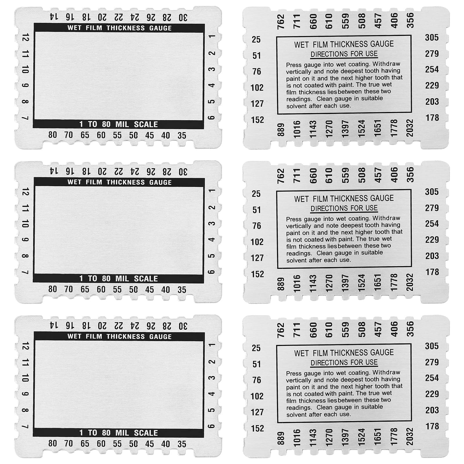 Kanayu 6 Pcs Wet Film Thickness Gauge Metal Sheet Thickness Gauge Dual ...