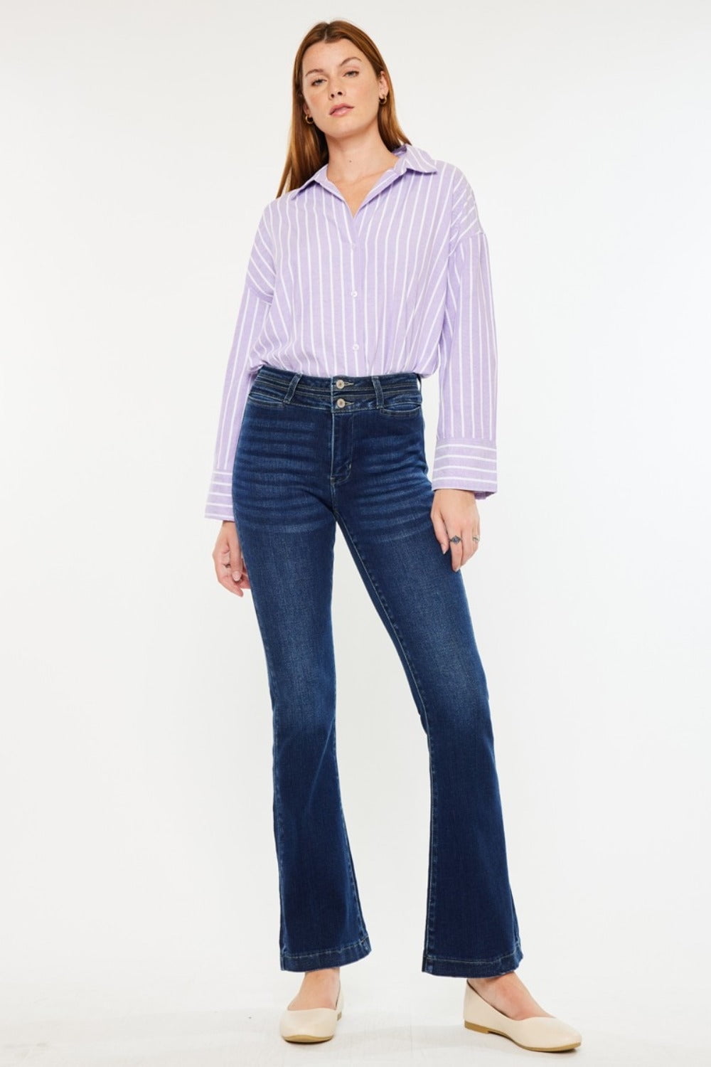 Kancan High Rise Double Waistband Flare Jeans - Walmart.com