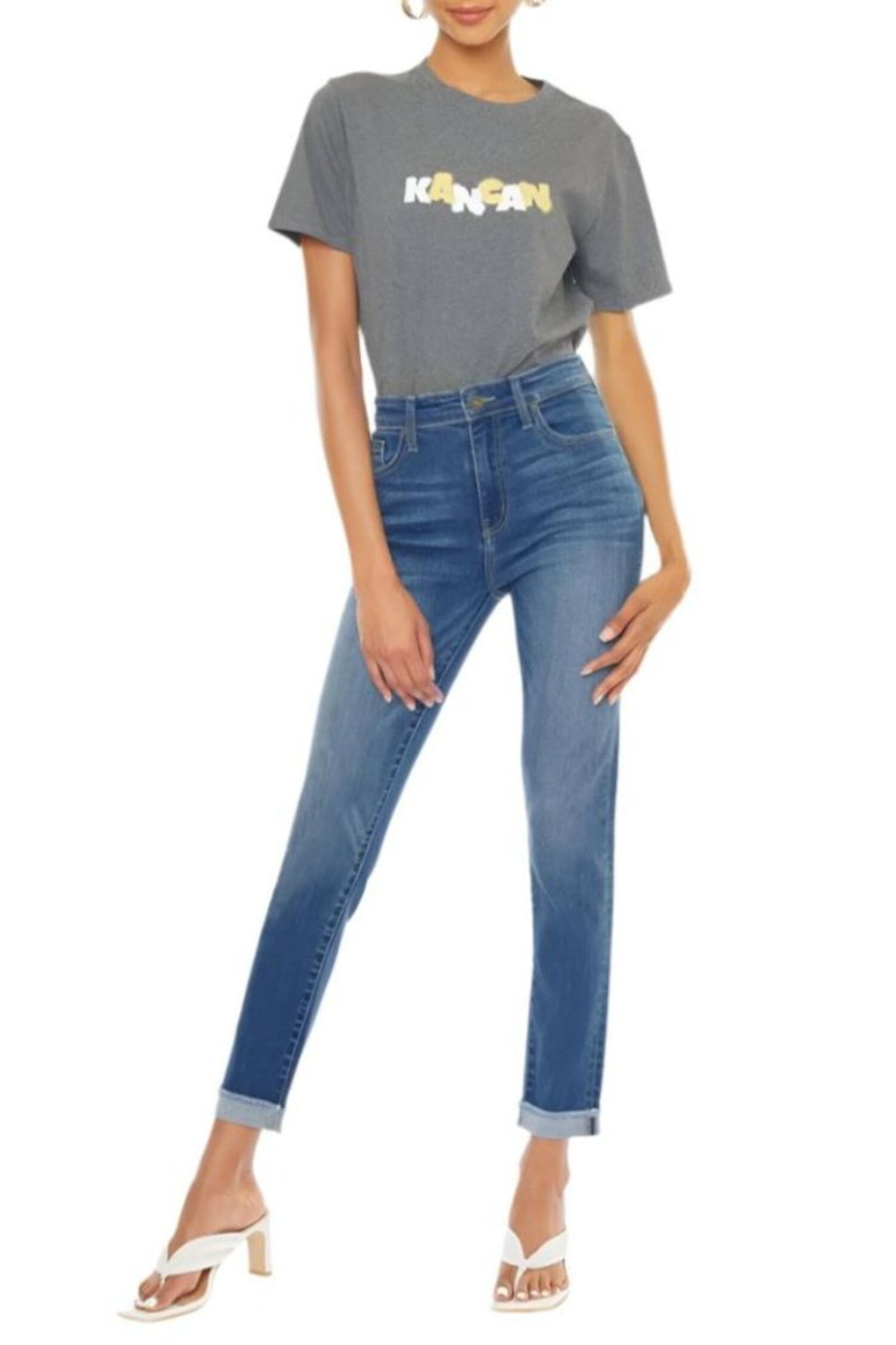 Kancan - High-Rise Straight Cigarette Jeans with 5-Button Fly (28 ...