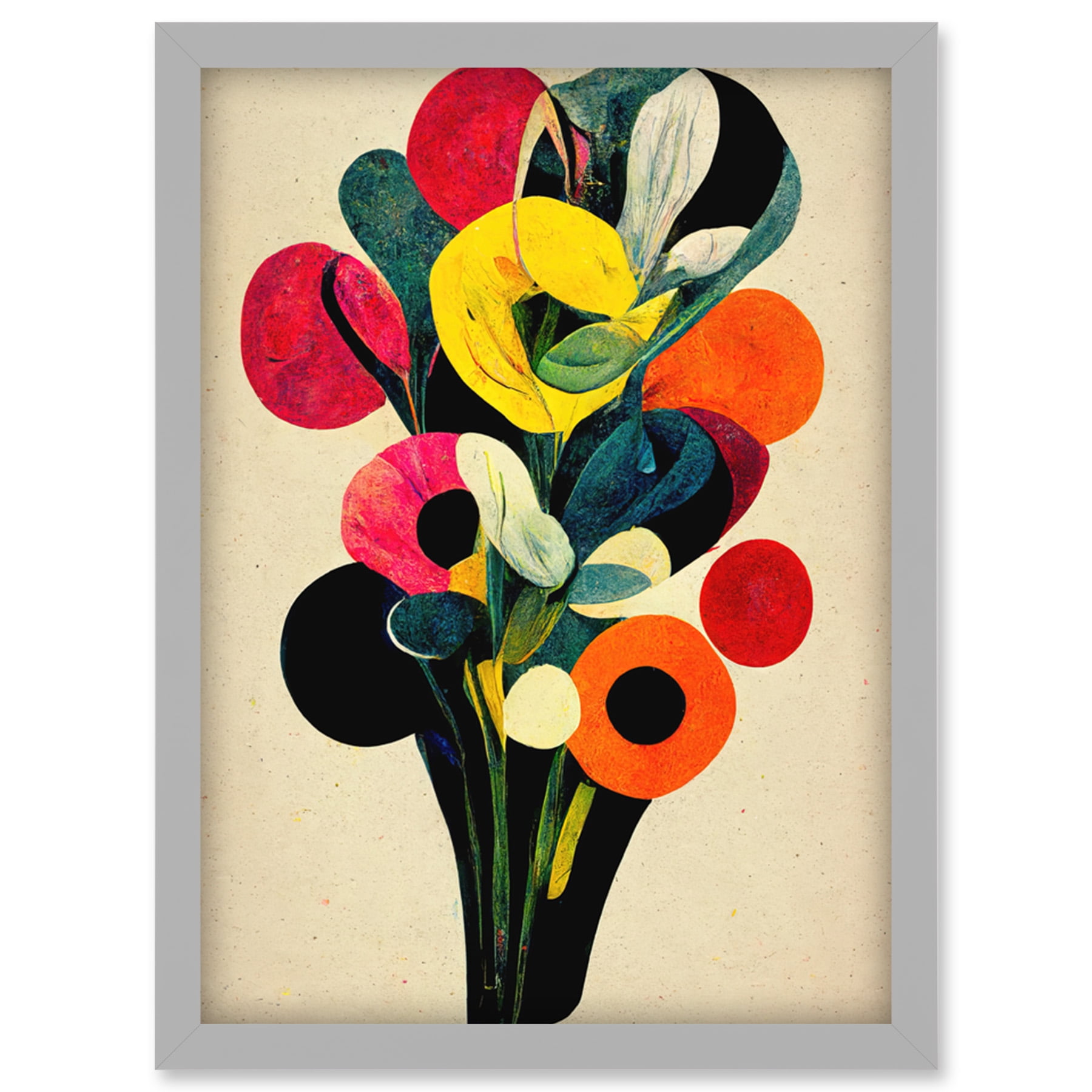 Kandinsky Inspired Abstract Multicolour Flower Bouquet Artwork Framed ...