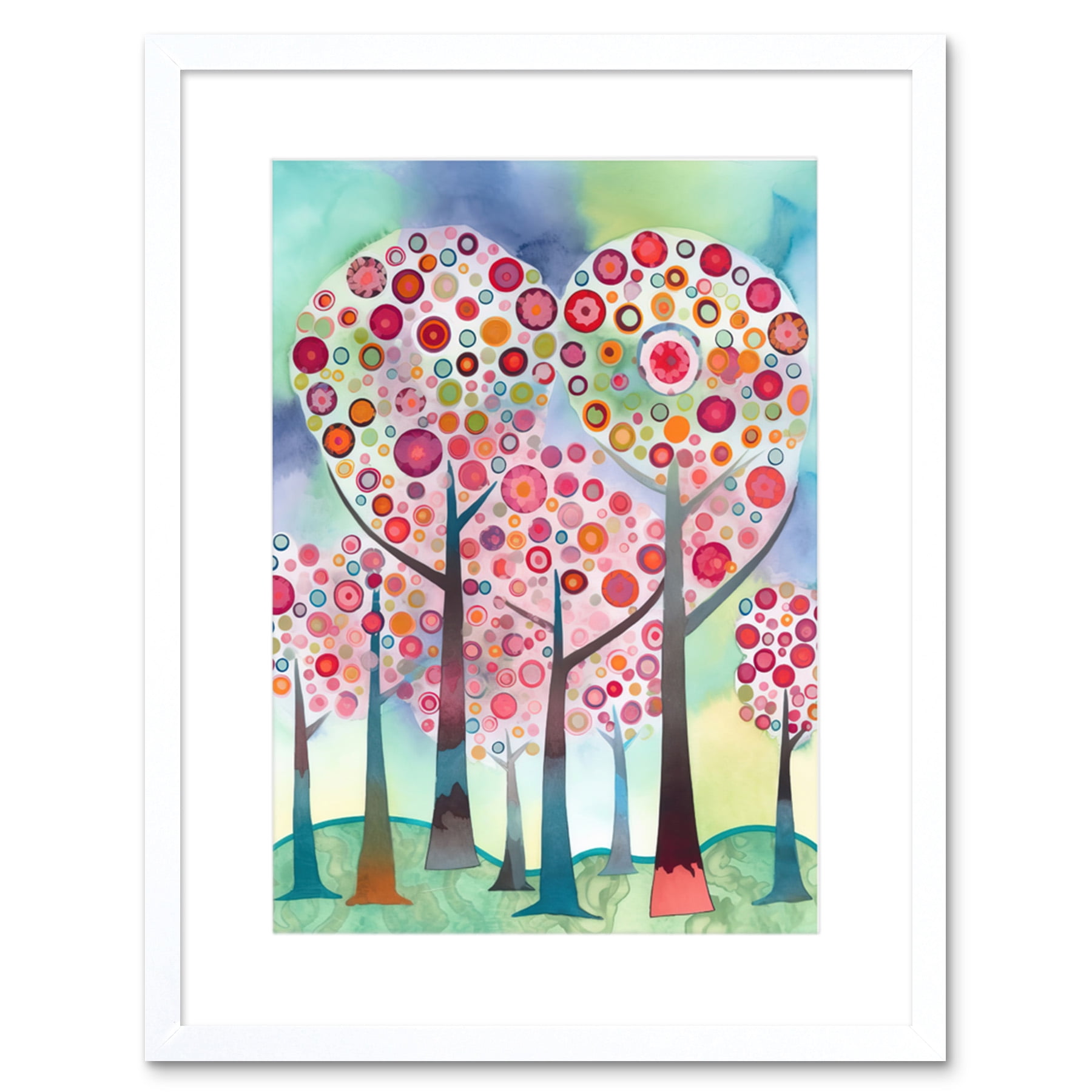 Kandinsky Inspired Trees Blooming In Spring Folk Art Watercolour ...