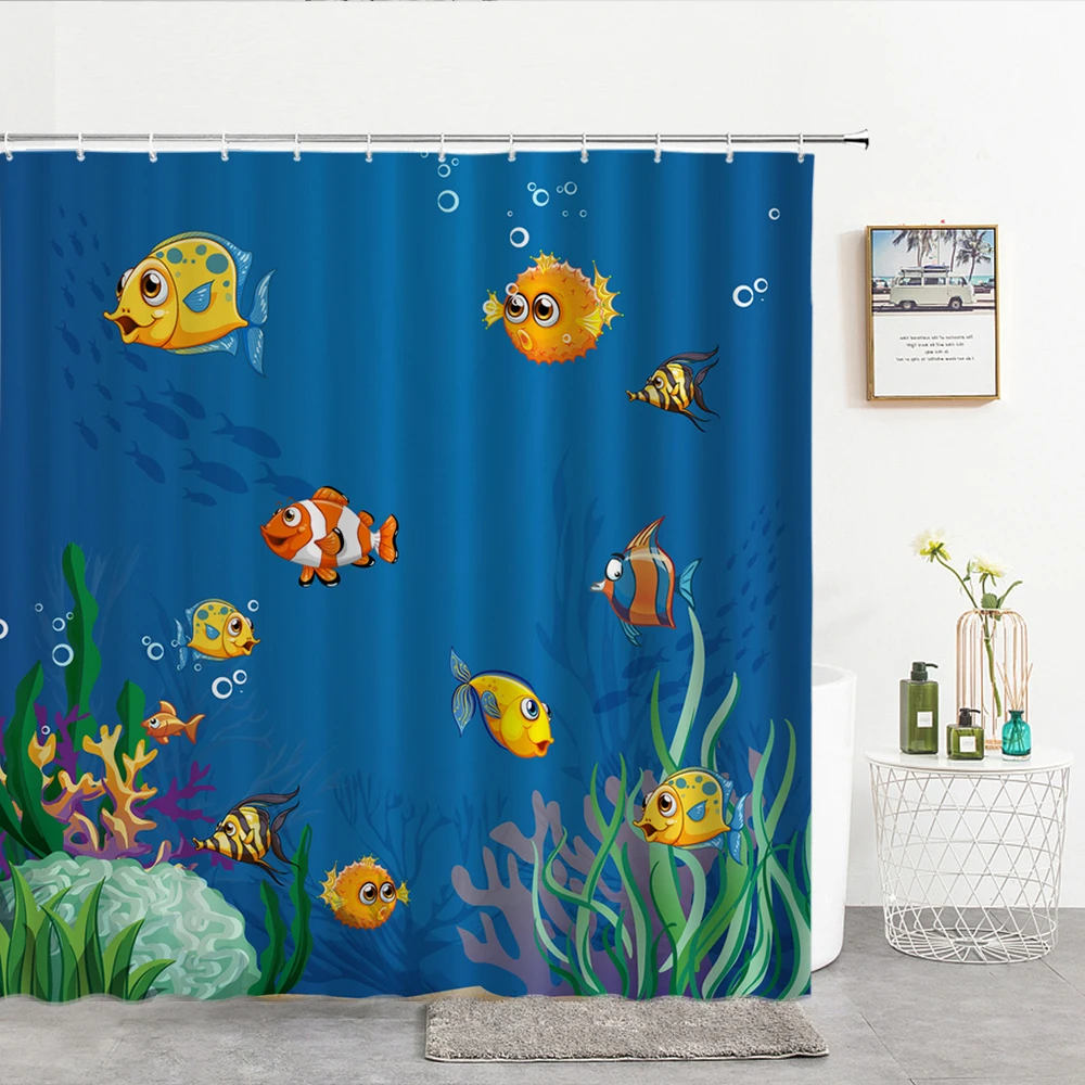 lovely Dolphin Cartoons Shower Curtains Waterproof Bathroom Curtain 3d ...