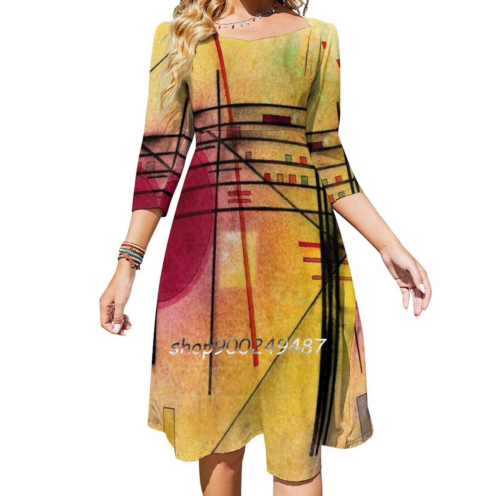 Kandinsky-Vibrant Colorful Abstract Painting Evening Party Dresses Midi ...