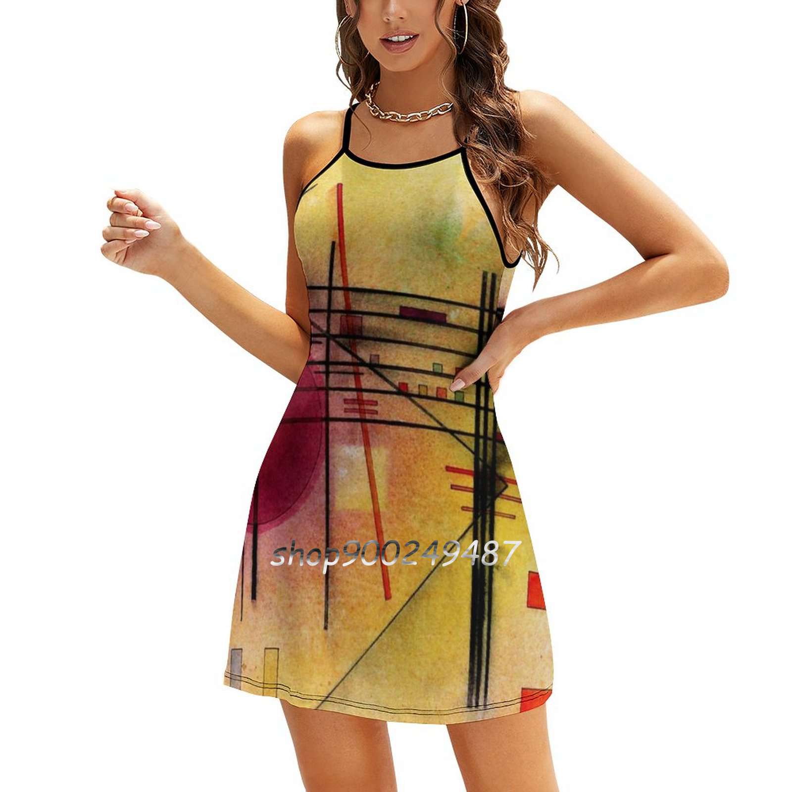 Kandinsky-Vibrant Colorful Abstract Painting Evening Party Dresses Midi ...