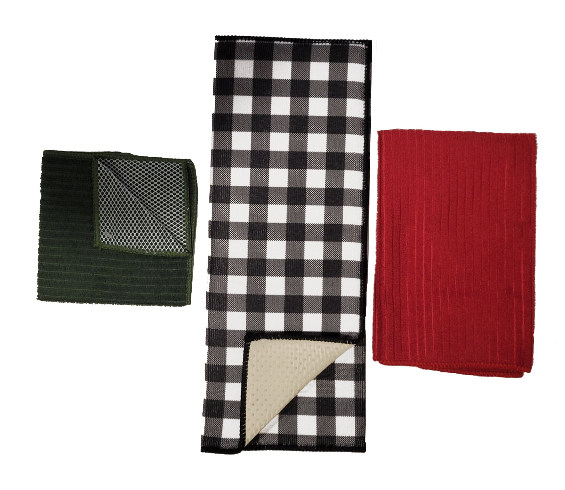 Kane Home Black White Buffalo Plaid Drying Mat, Red and Green Ribbed ...