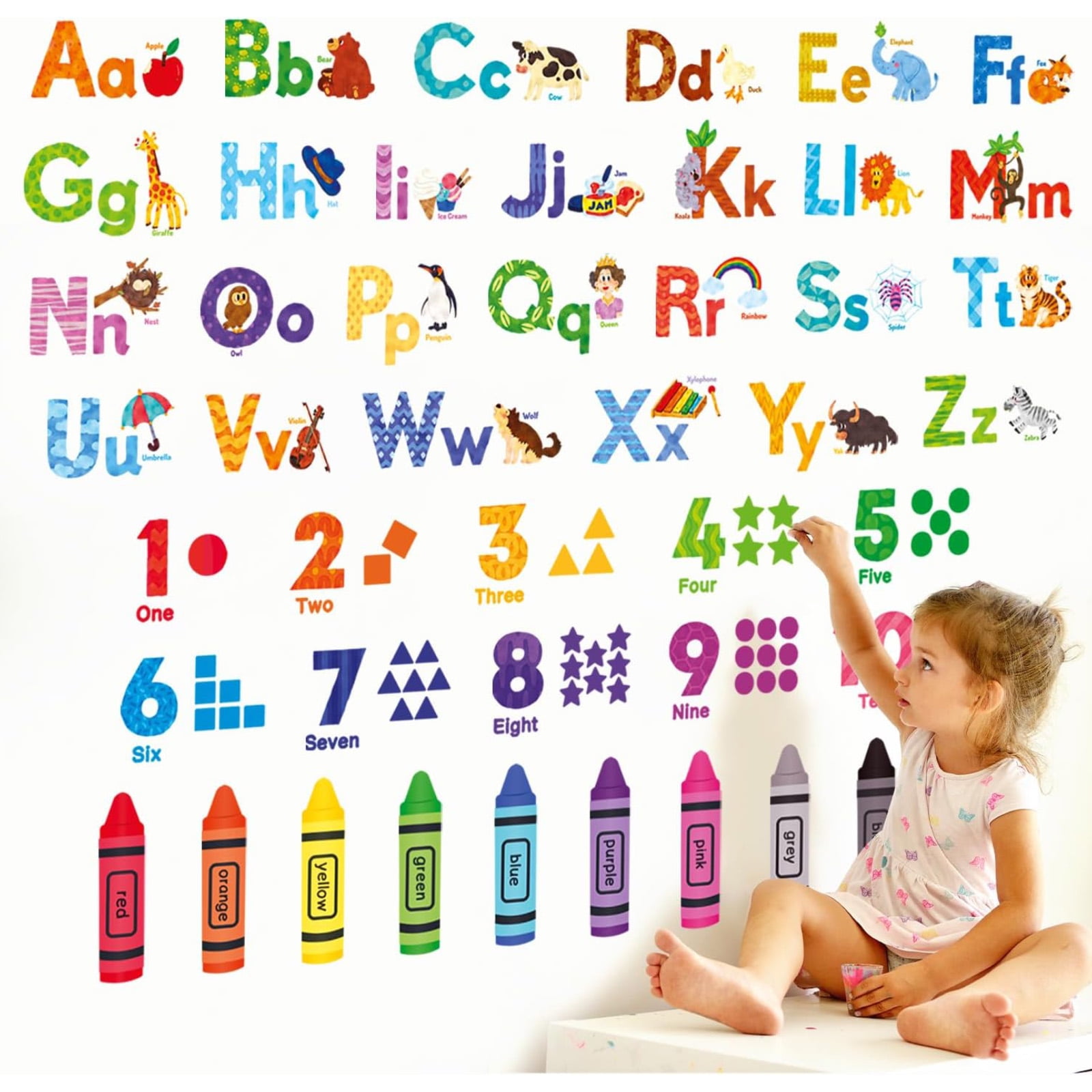Kanecdo Wall Decals Animal Alphabet Numbers Colour Decals Stickers Kids ...