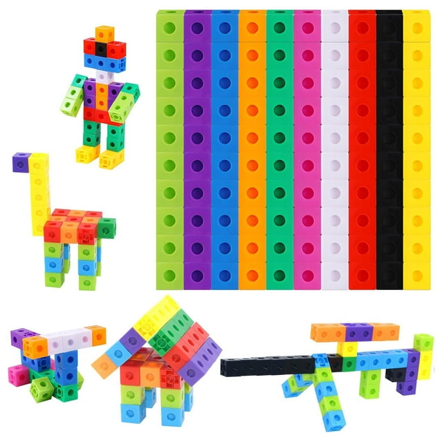 Mundido Math Linking Cubes Set Of 100 Math Cubes Manipulative Connecting And Counting Snap