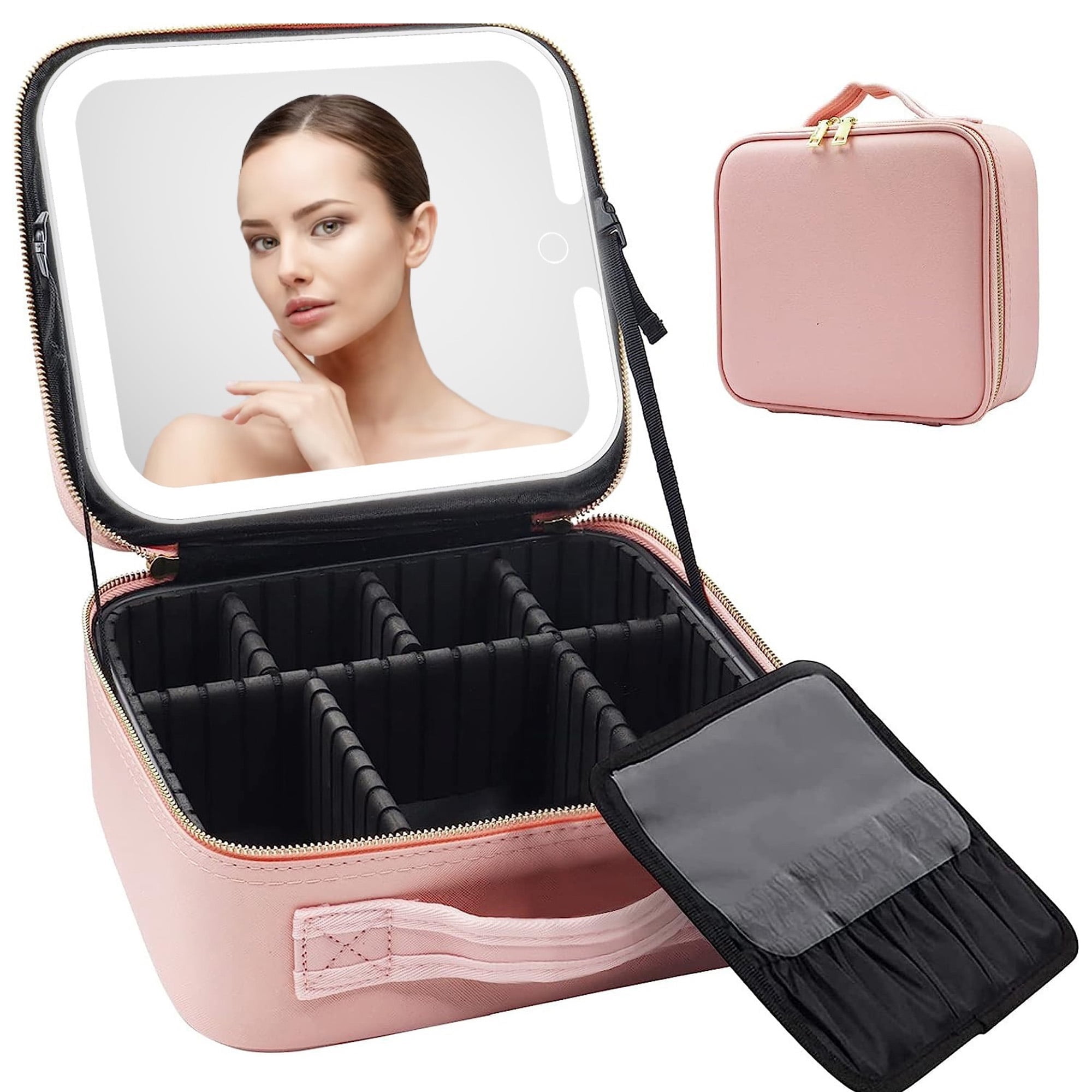 Kanecome Travel Makeup Bag with Mirror LED Light 3 Adjustable ...