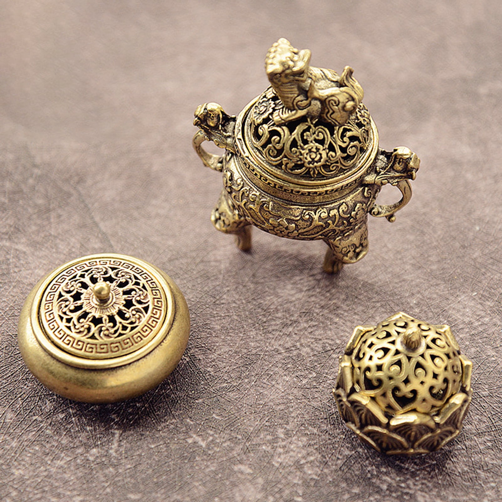 KangQi Lotus Pattern Incense Holder Alleviate Anxiety Brass Delicate ...