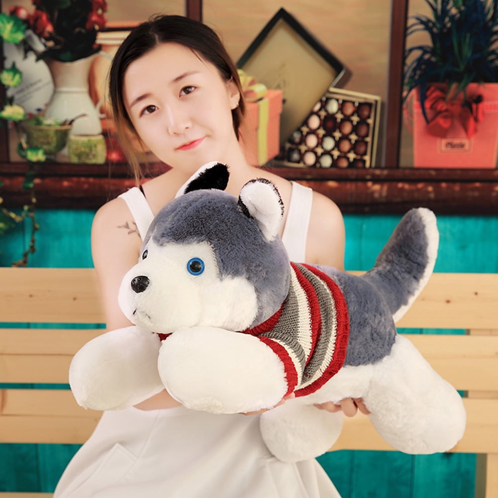 KangQi Siberian Husky In Red T-Shirt Lying Plush Stuffed Dog Doll Toy ...