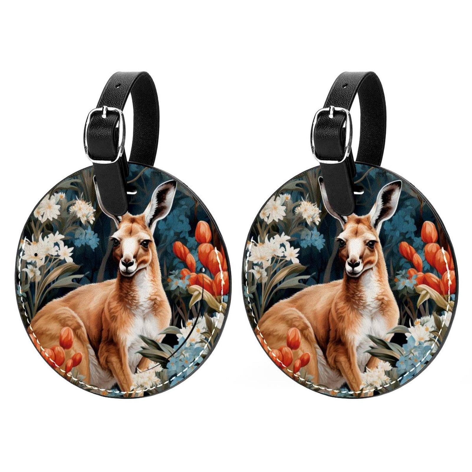 Kangaroo 2Pcs PU Leather Round Luggage Tags with Privacy Cover and Name ...