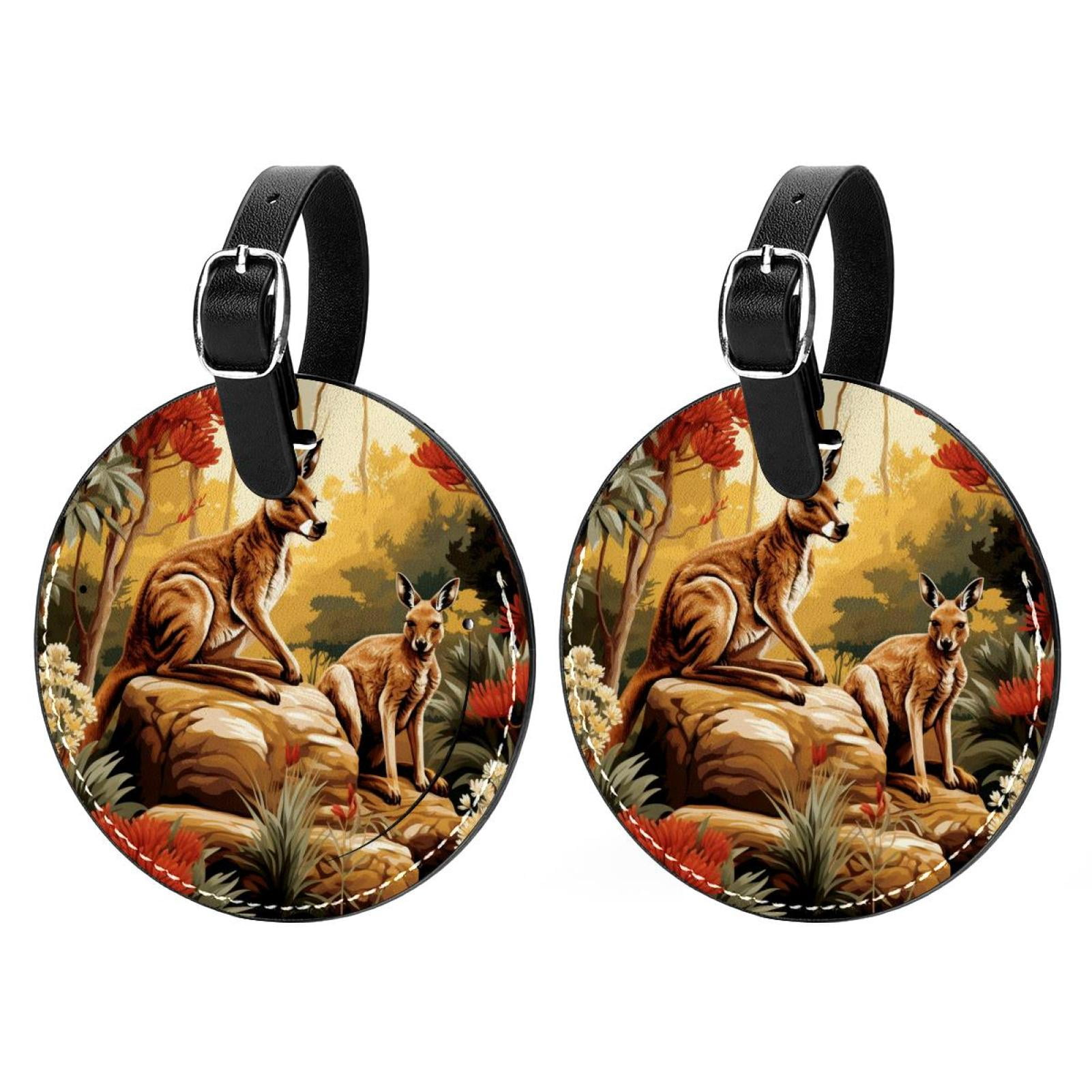Kangaroo 2Pcs PU Leather Round Luggage Tags with Privacy Cover and Name ...
