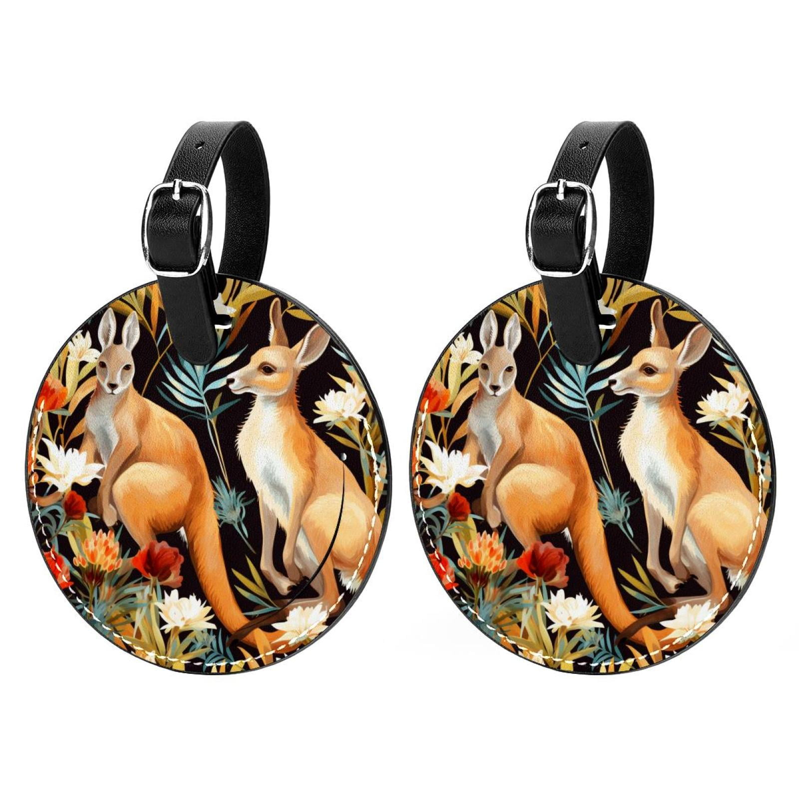 Kangaroo 2Pcs PU Leather Round Luggage Tags with Privacy Cover and Name ...