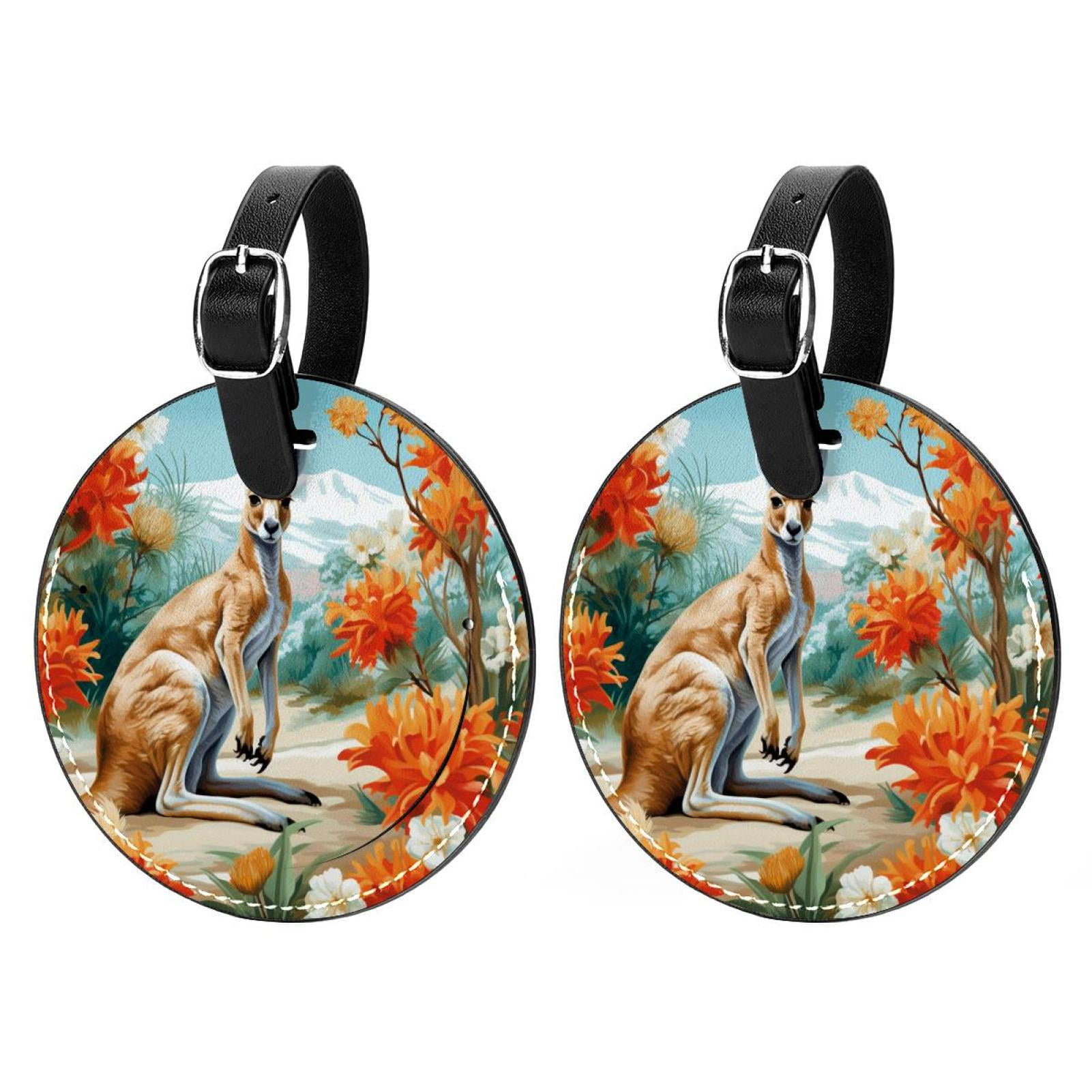 Kangaroo 2Pcs PU Leather Round Luggage Tags with Privacy Cover and Name ...