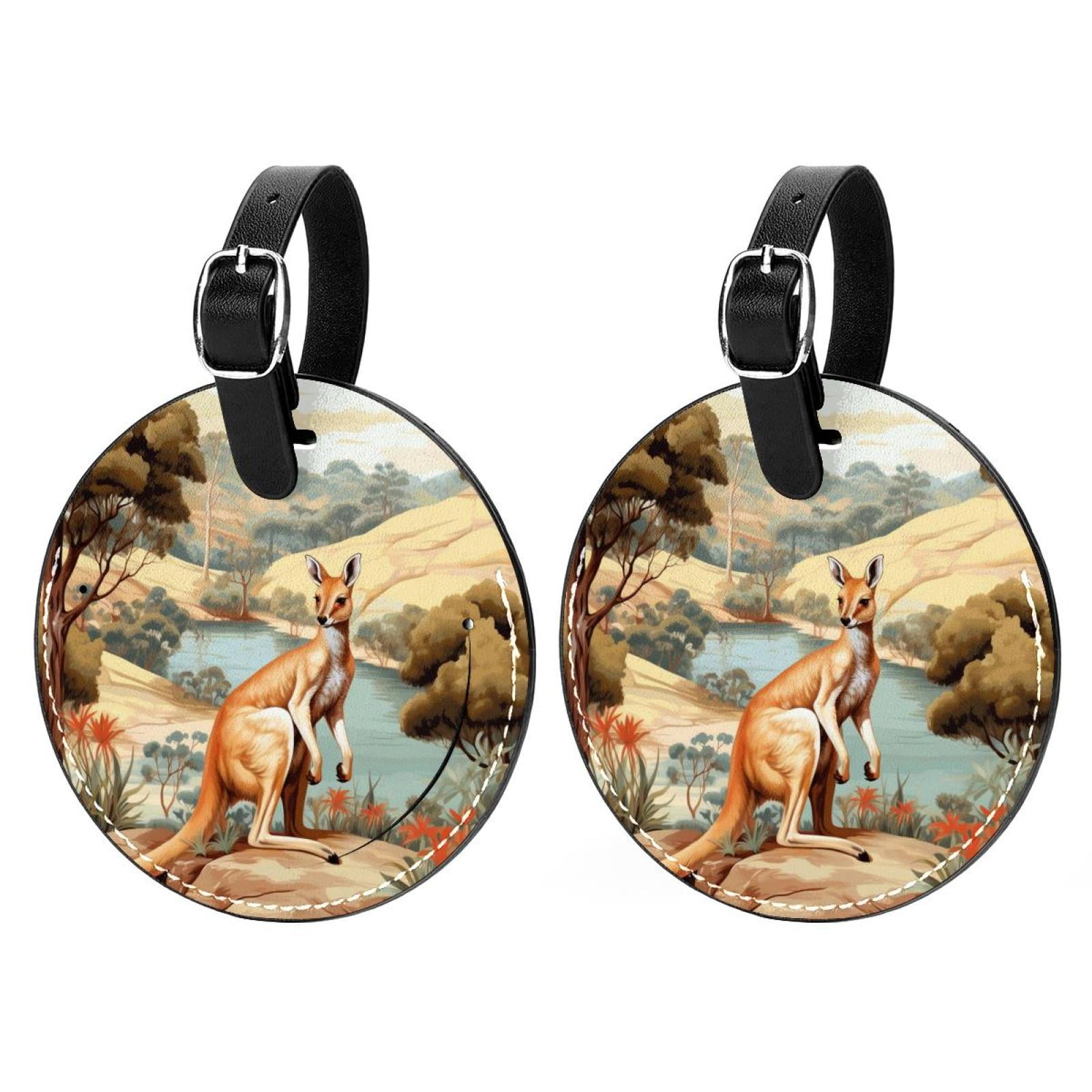 Kangaroo 2Pcs PU Leather Round Luggage Tags with Privacy Cover and Name ...