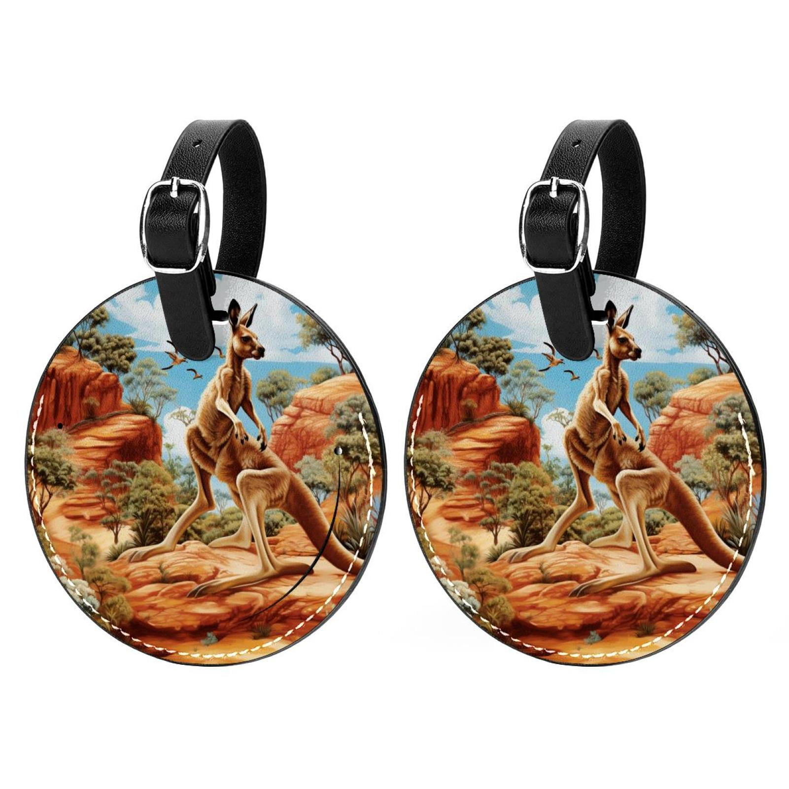 Kangaroo 2Pcs PU Leather Round Luggage Tags with Privacy Cover and Name ...