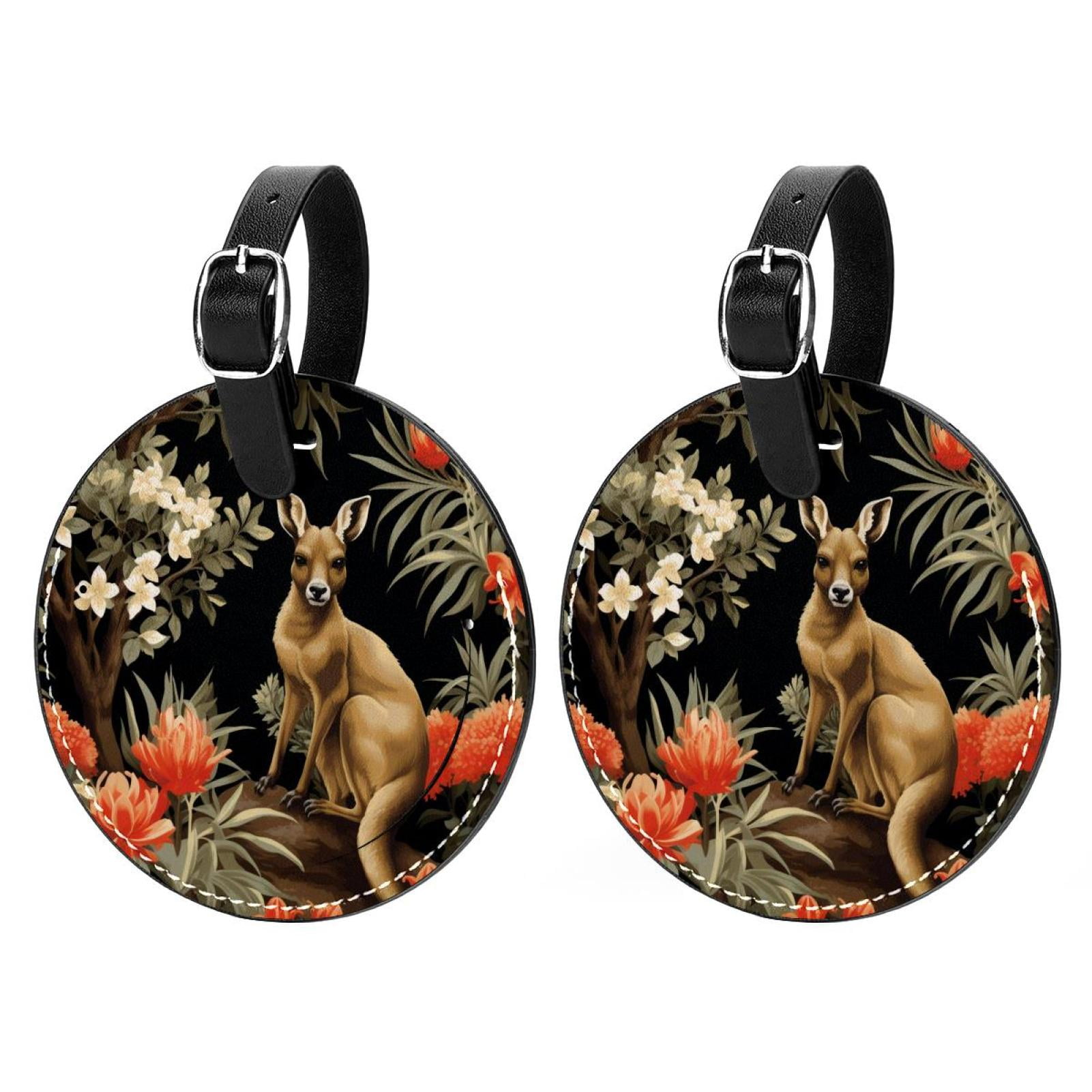 Kangaroo 2Pcs PU Leather Round Luggage Tags with Privacy Cover and Name ...
